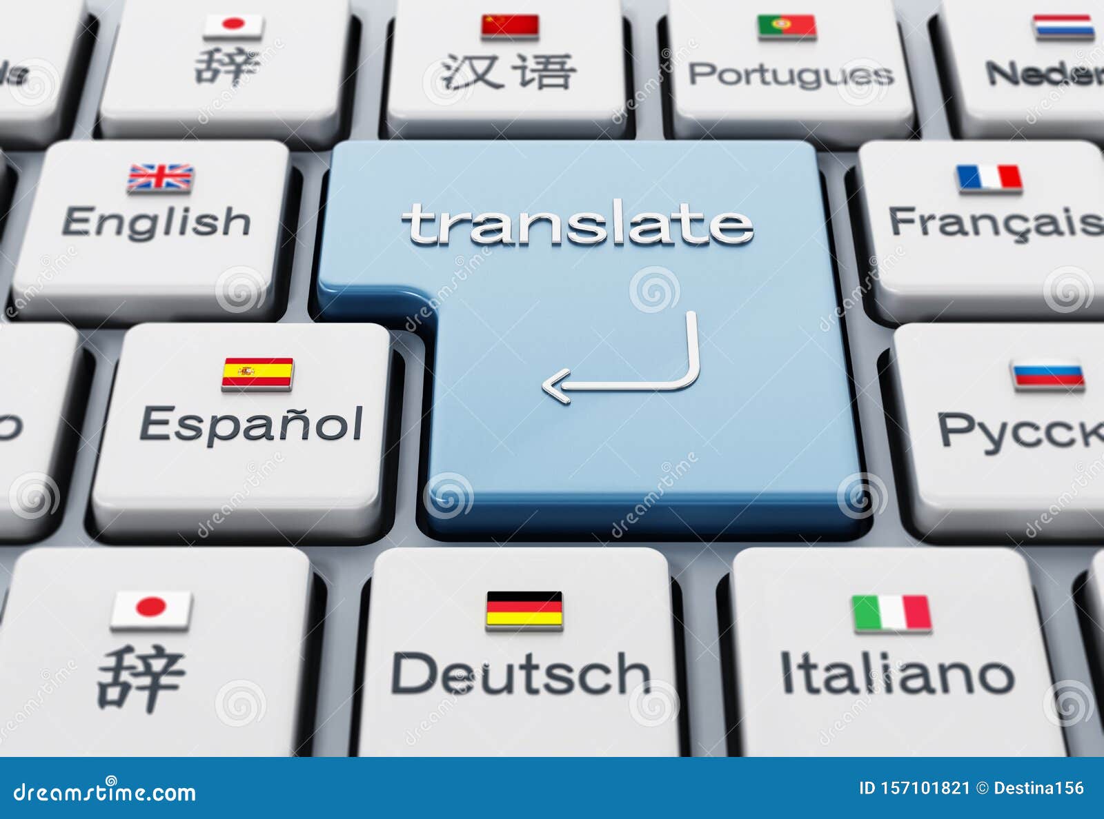 Translate Word on Enter Key in a Keyboard with Country Flags. 3D ...