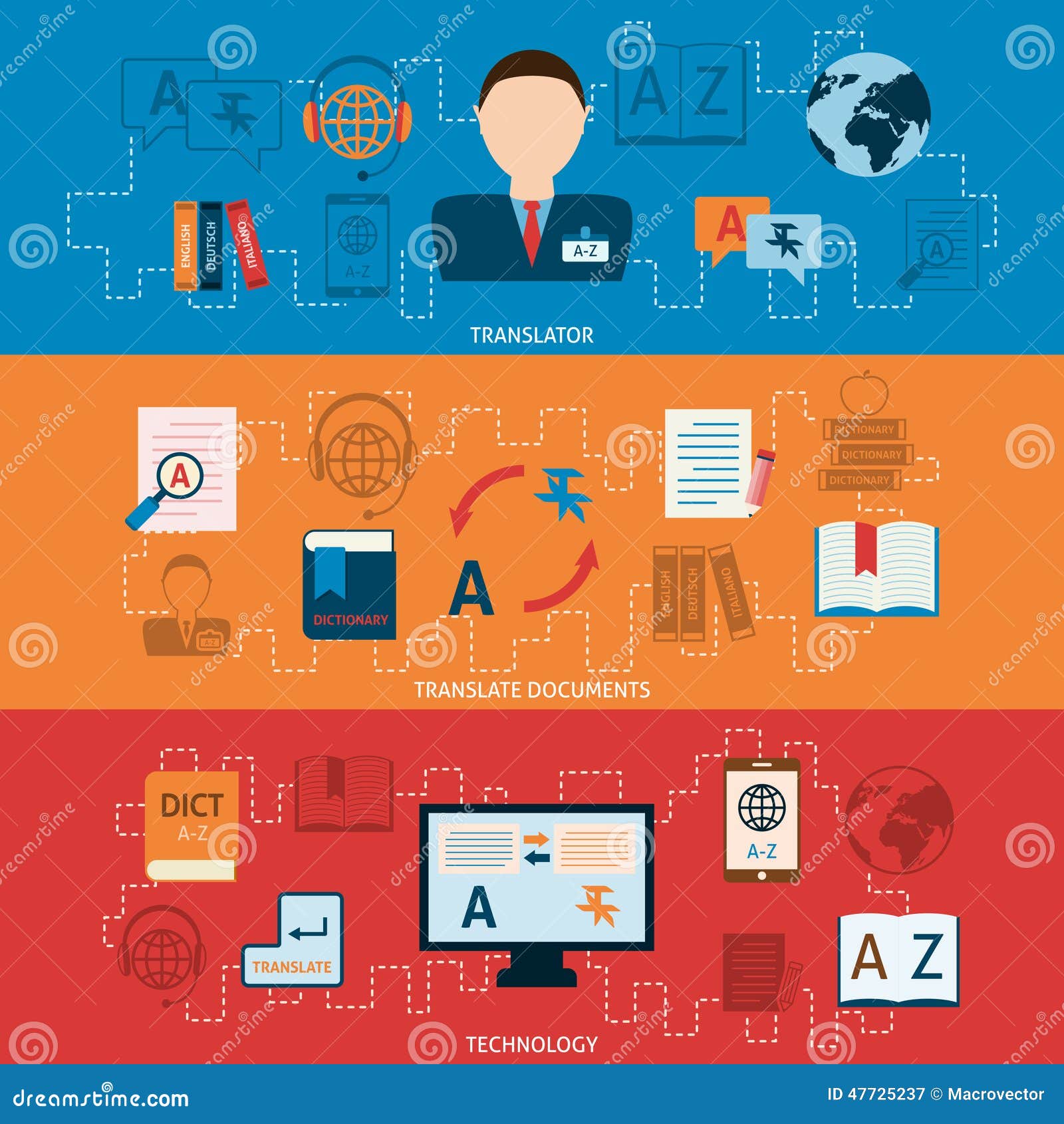 Translation and Dictionary Horizontal Banners Set Stock Vector ...