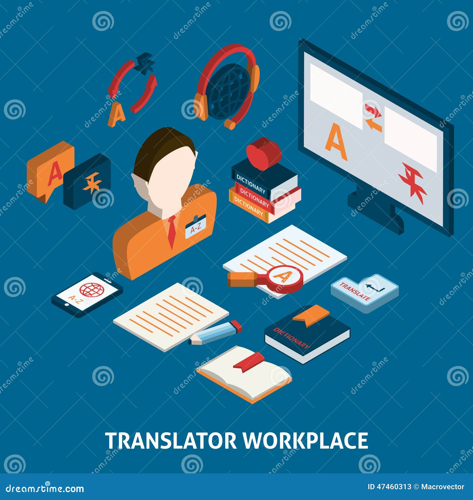 Translation and Dictionary Isometric Poster Print Stock Vector ...