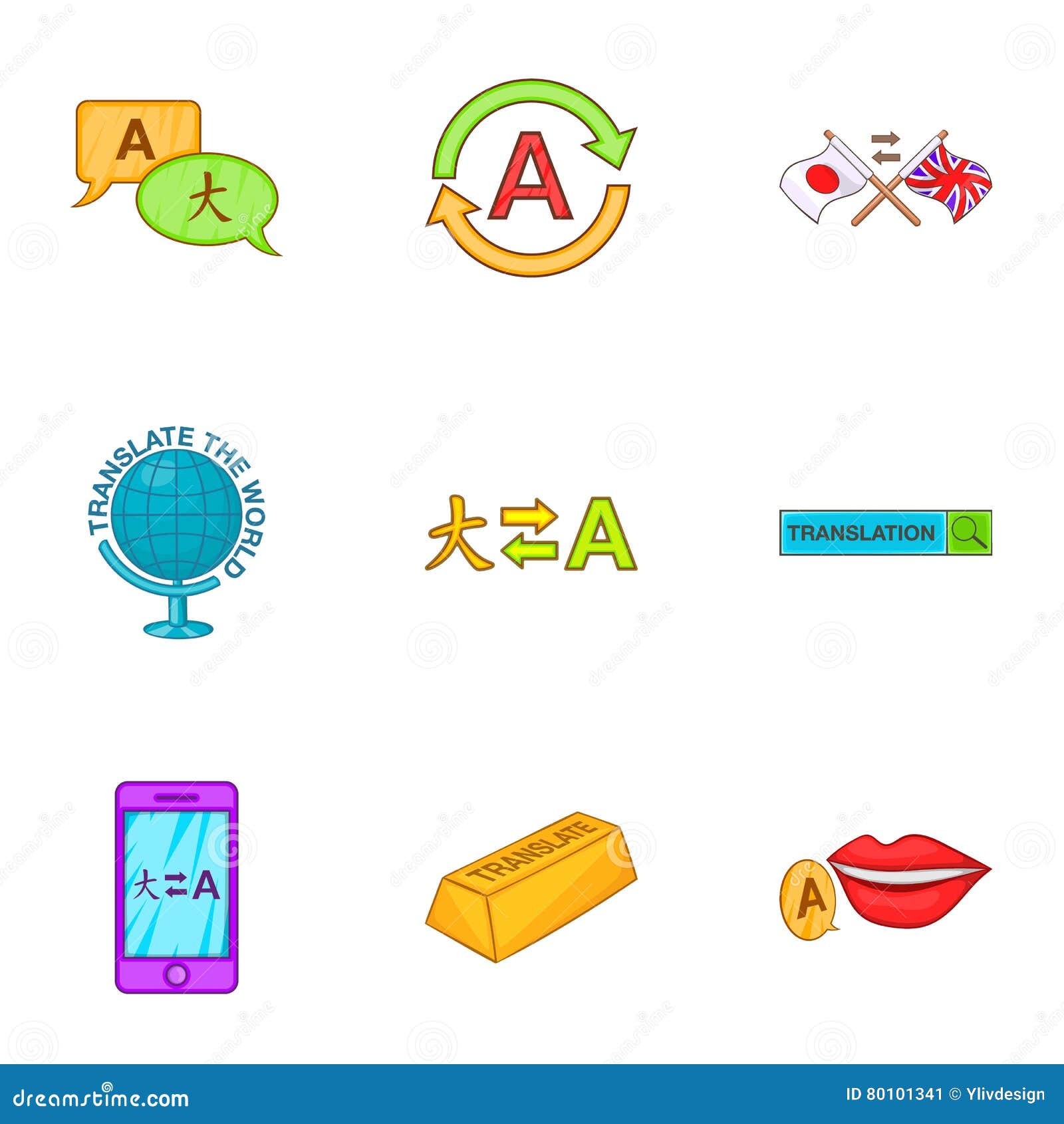 Translation Icons Set, Cartoon Style Stock Vector - Illustration of ...