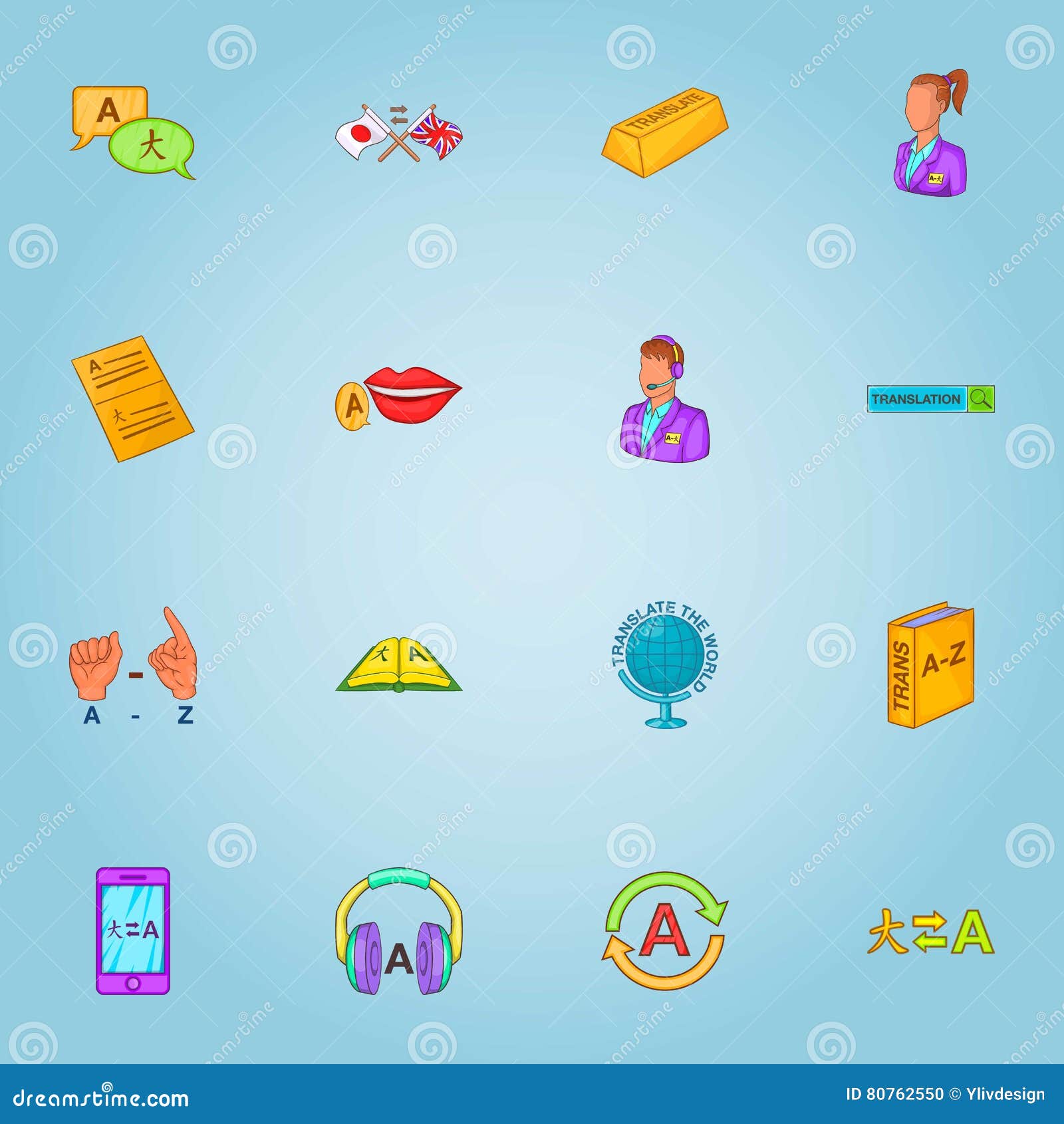 Translation Icons Set, Cartoon Style Stock Vector - Illustration of ...