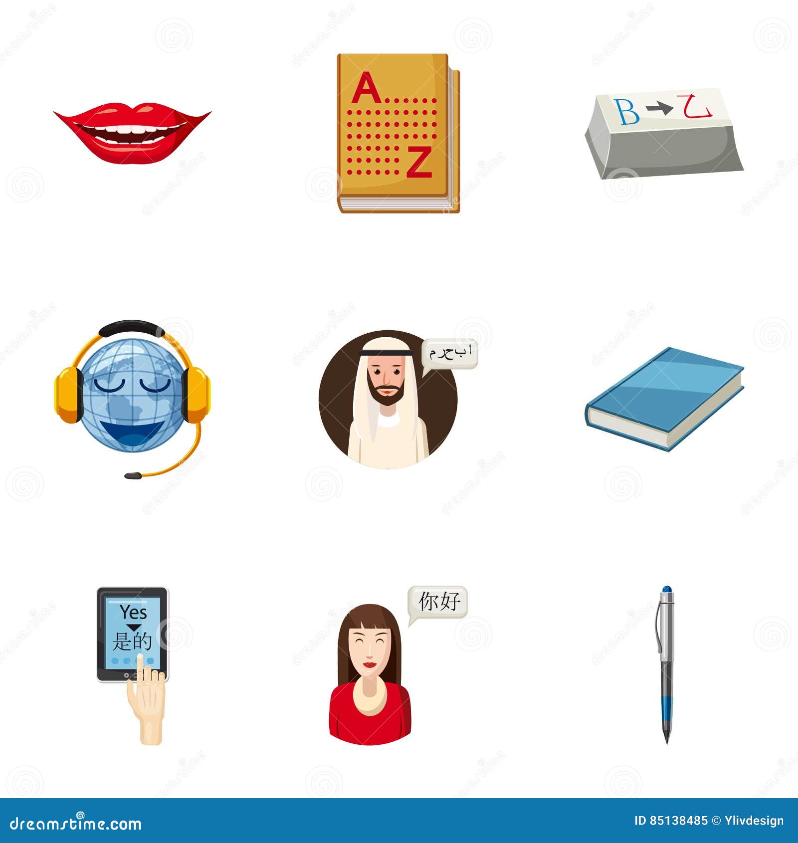 Translation Icons Set, Cartoon Style Stock Vector - Illustration of ...
