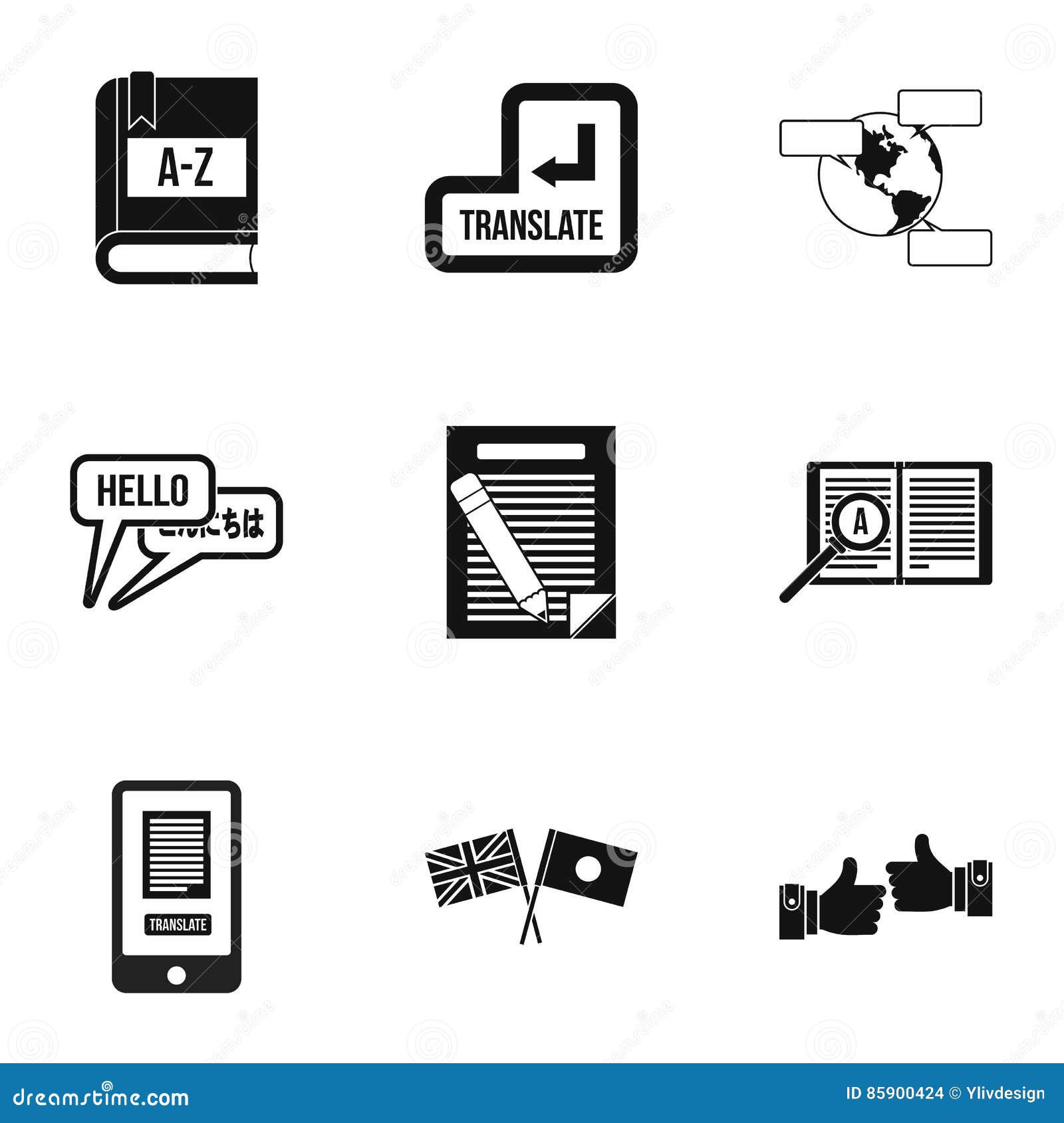 Translation Icons Set, Simple Style Stock Vector - Illustration of book ...