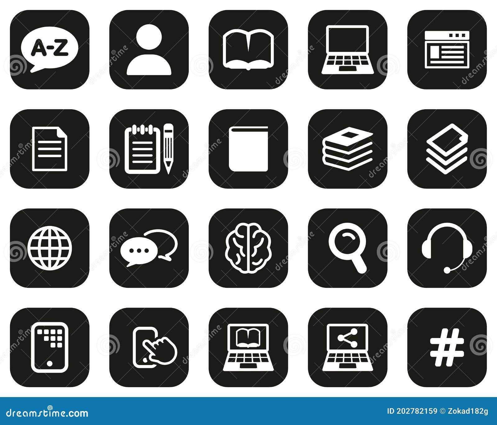 Translation or Translator Icons White on Black Flat Design Set Big ...