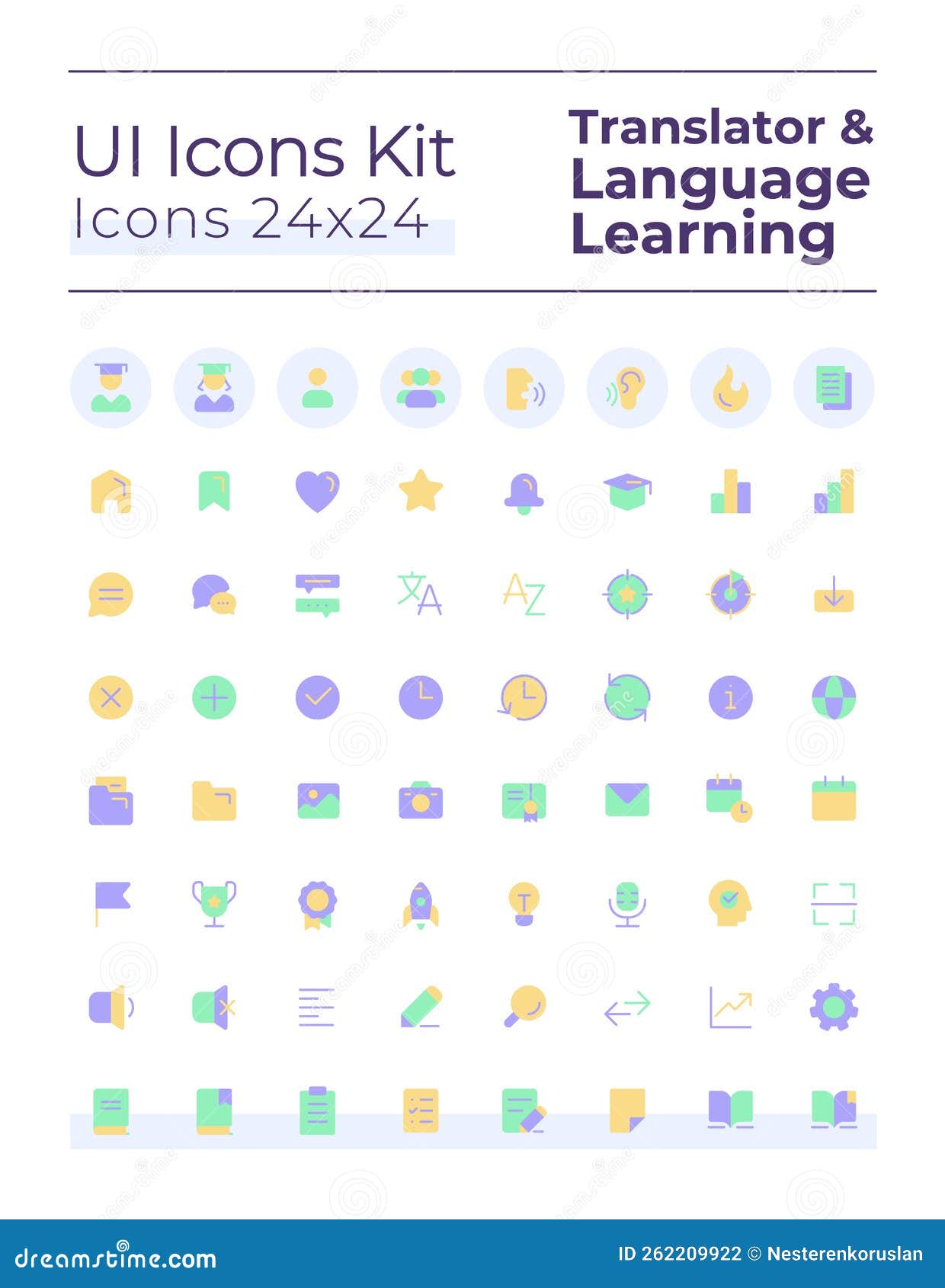 Translator Flat Color Ui Icons Set Stock Vector - Illustration of ...