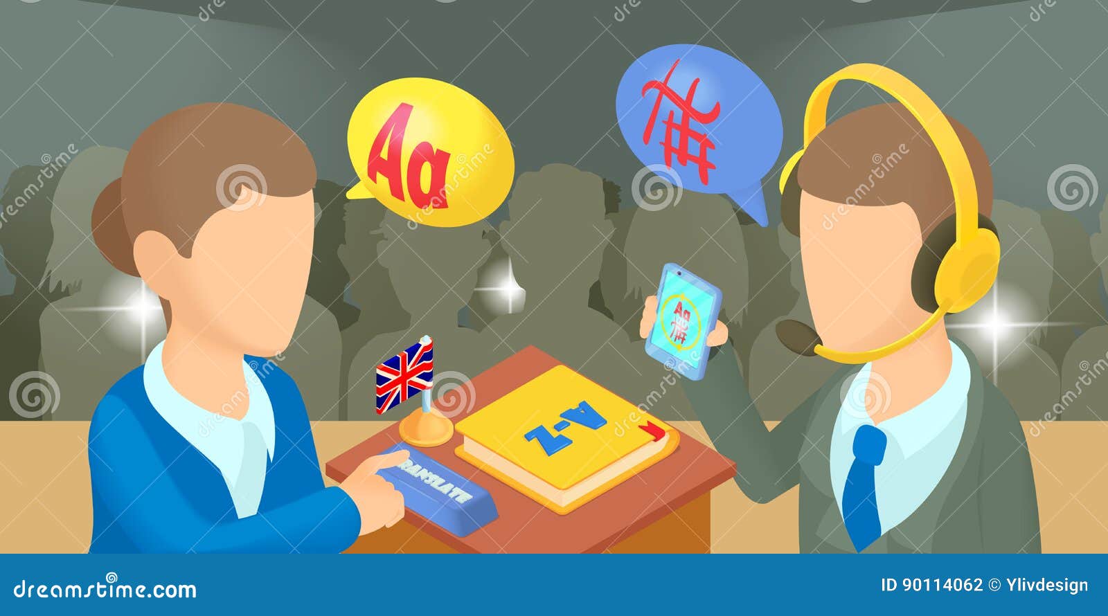 Translator Horizontal Banner, Cartoon Style Stock Vector - Illustration ...