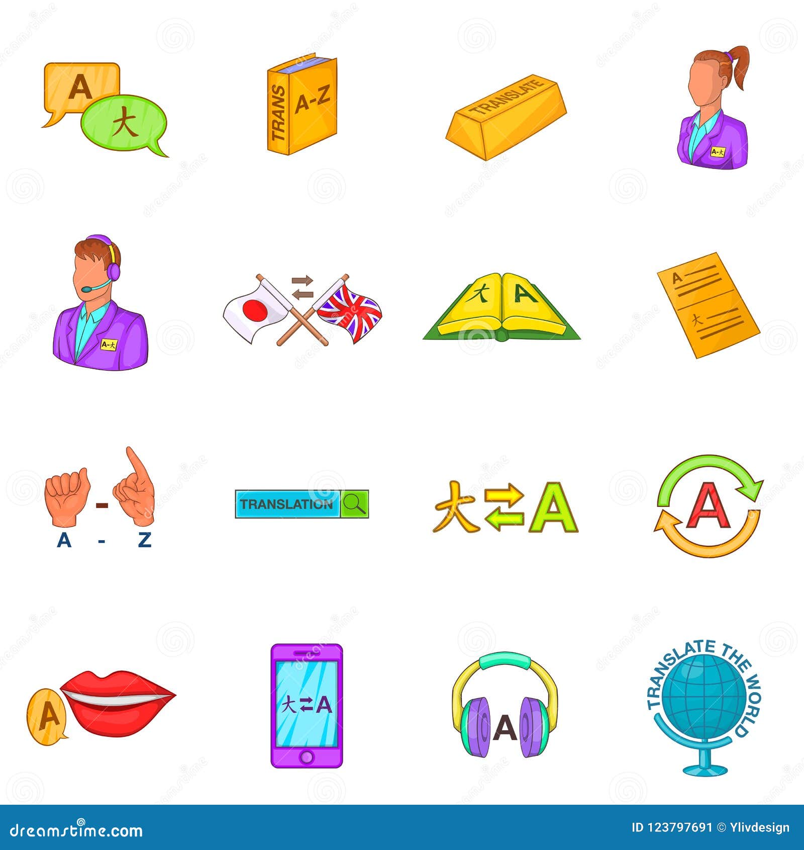 Translator Icons Set Cartoon Style Stock Illustration - Illustration of ...