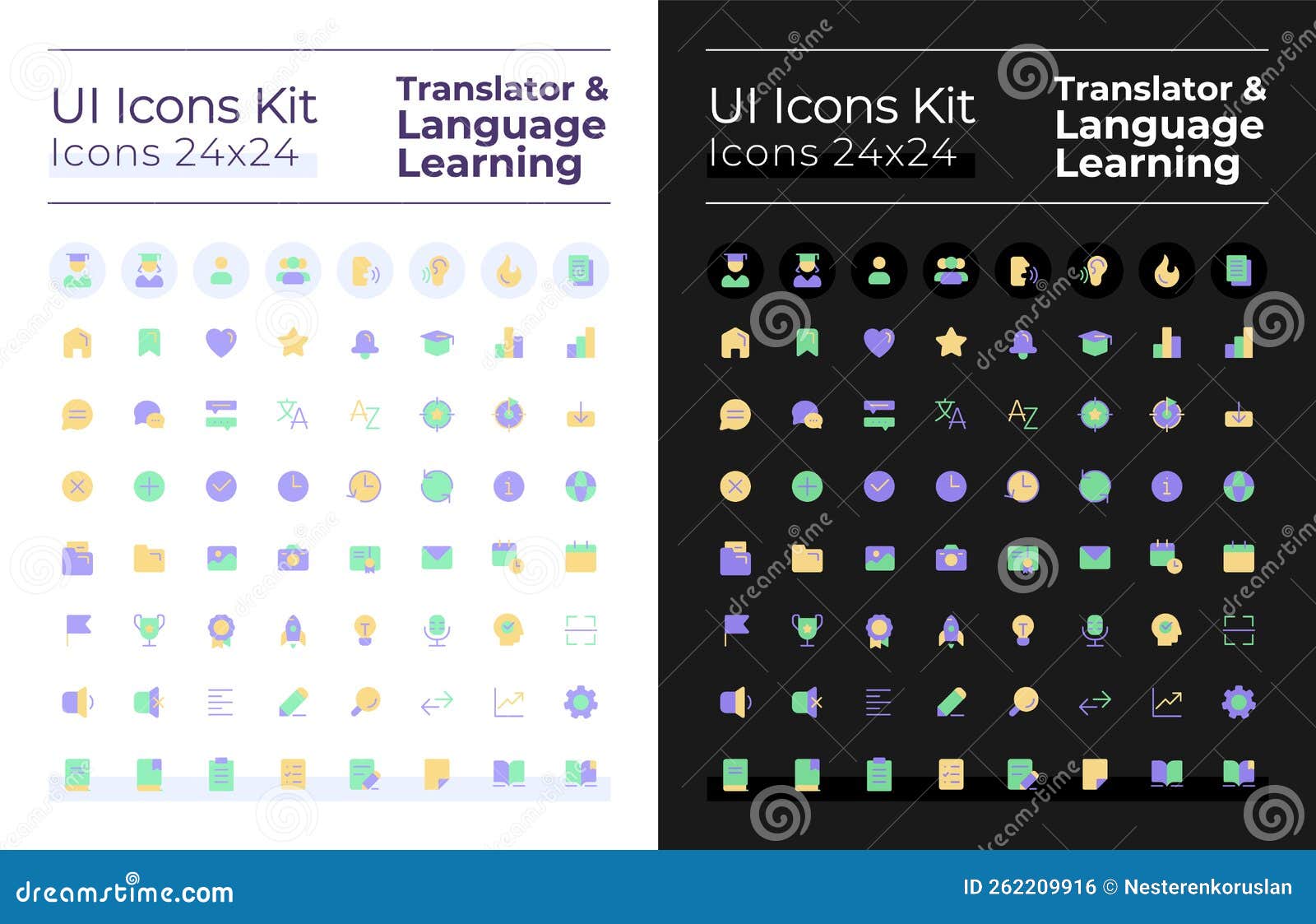 Translator and Language Learning Flat Color Ui Icons Set for Dark ...