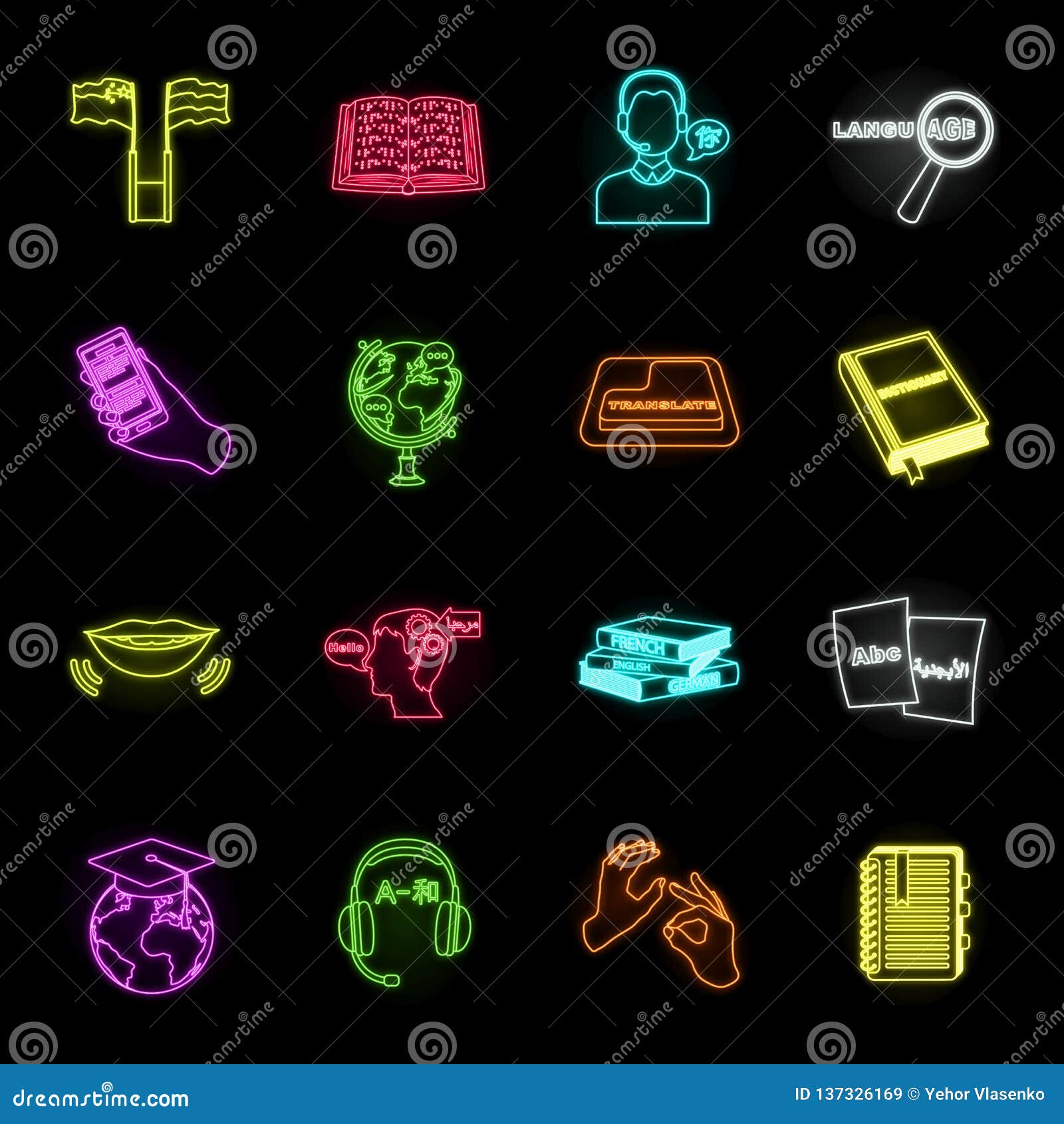 Translator and Linguist Neon Icons in Set Collection for Design ... Translator and Linguist Neon Icons in Set Collection for Design ...