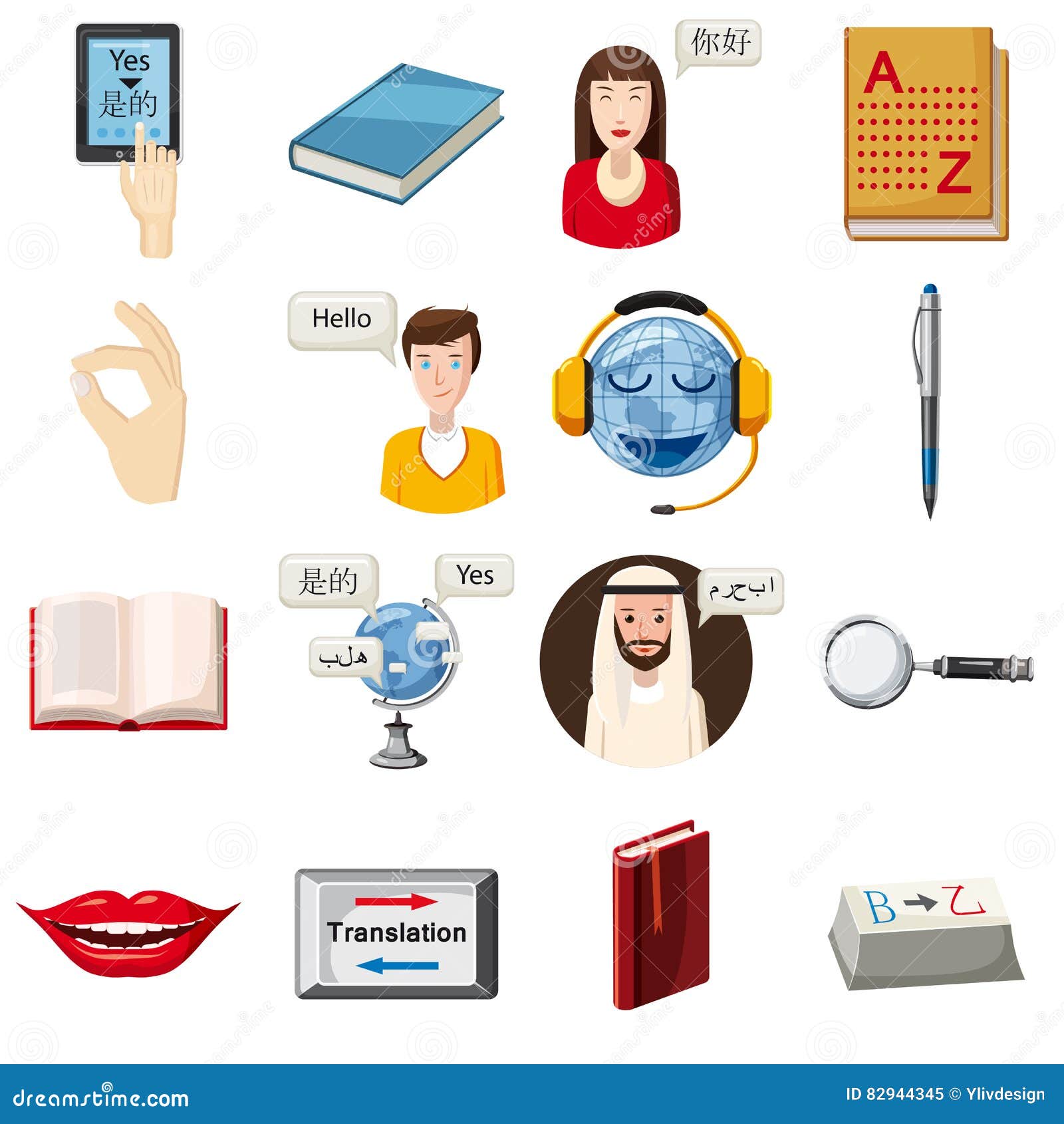 Translator Profession Icons Set, Cartoon Style Stock Vector ...