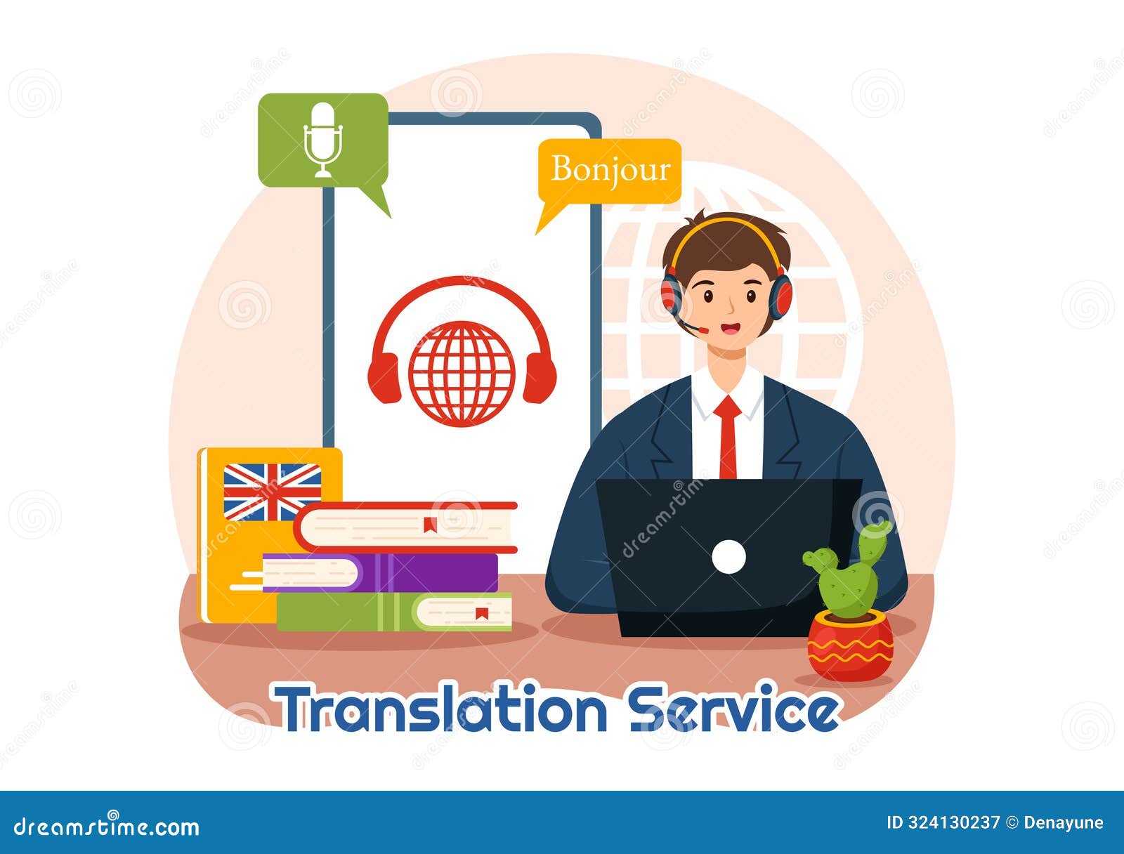 Translator Service Vector Illustration with Language Translation for ...