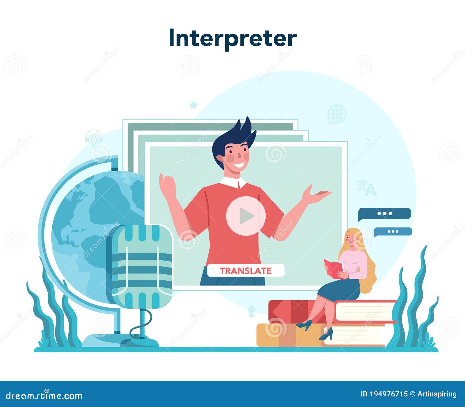 Translator and Translation Service Concept. Polyglot Translating Stock ...