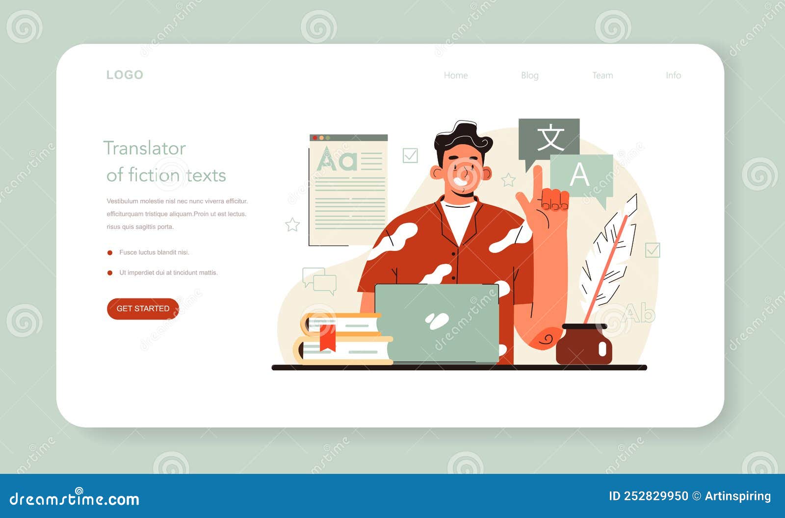 Translator Web Banner or Landing Page. Linguist Translating Document ...