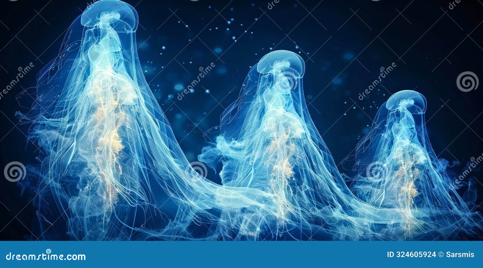 Translucent Bioluminescent Jellyfish in Deep Blue Ocean Waters Stock ...