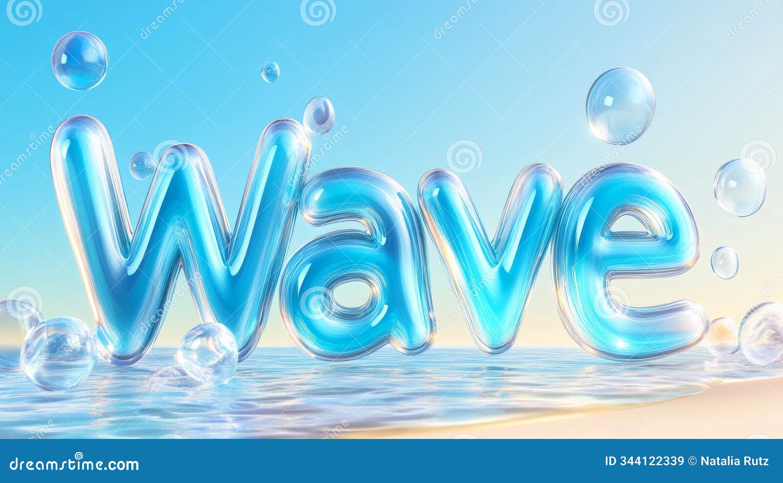 Liquid Text Effect Spelling Wave in Translucent Blue Letters with Ocean ...