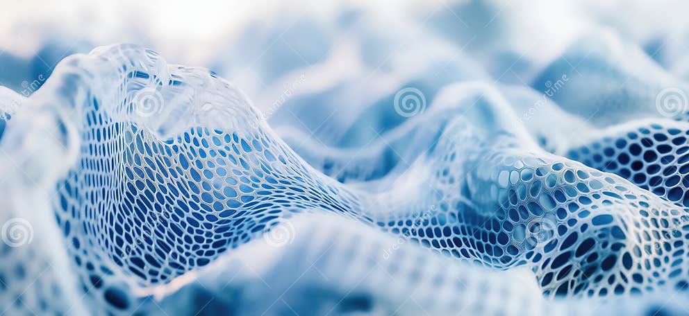 Translucent Blue Mesh Fabric with Textured Surface and Honeycomb ...