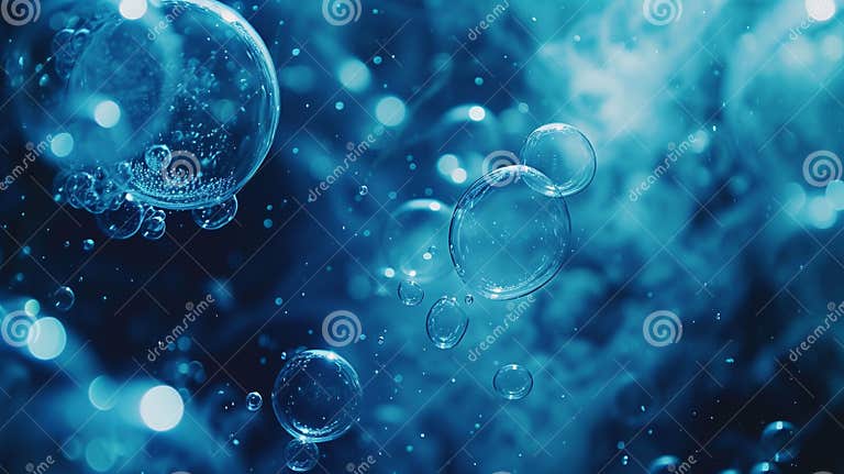 Translucent Bubbles Floating in a Vibrant Blue Underwater Scene. Stock ...