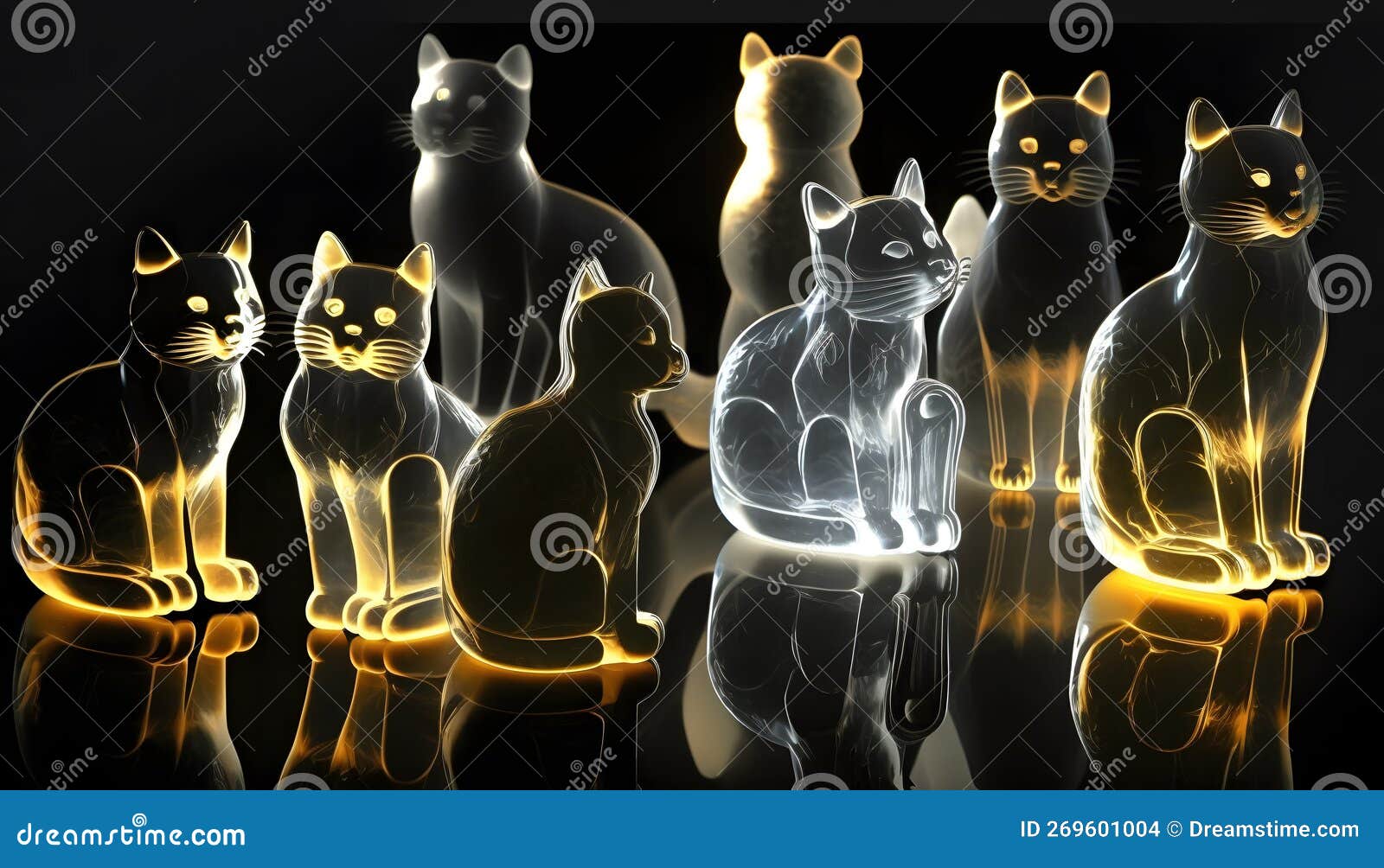 Translucent Cats On Solid Black Background Created With Generative AI ...