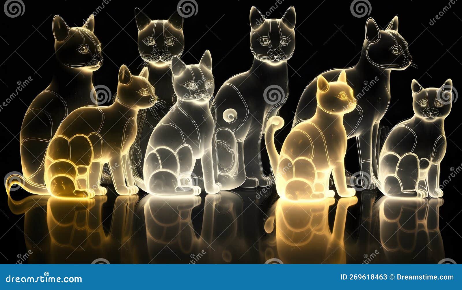 Translucent Cats On Solid Black Background Created With Generative AI ...