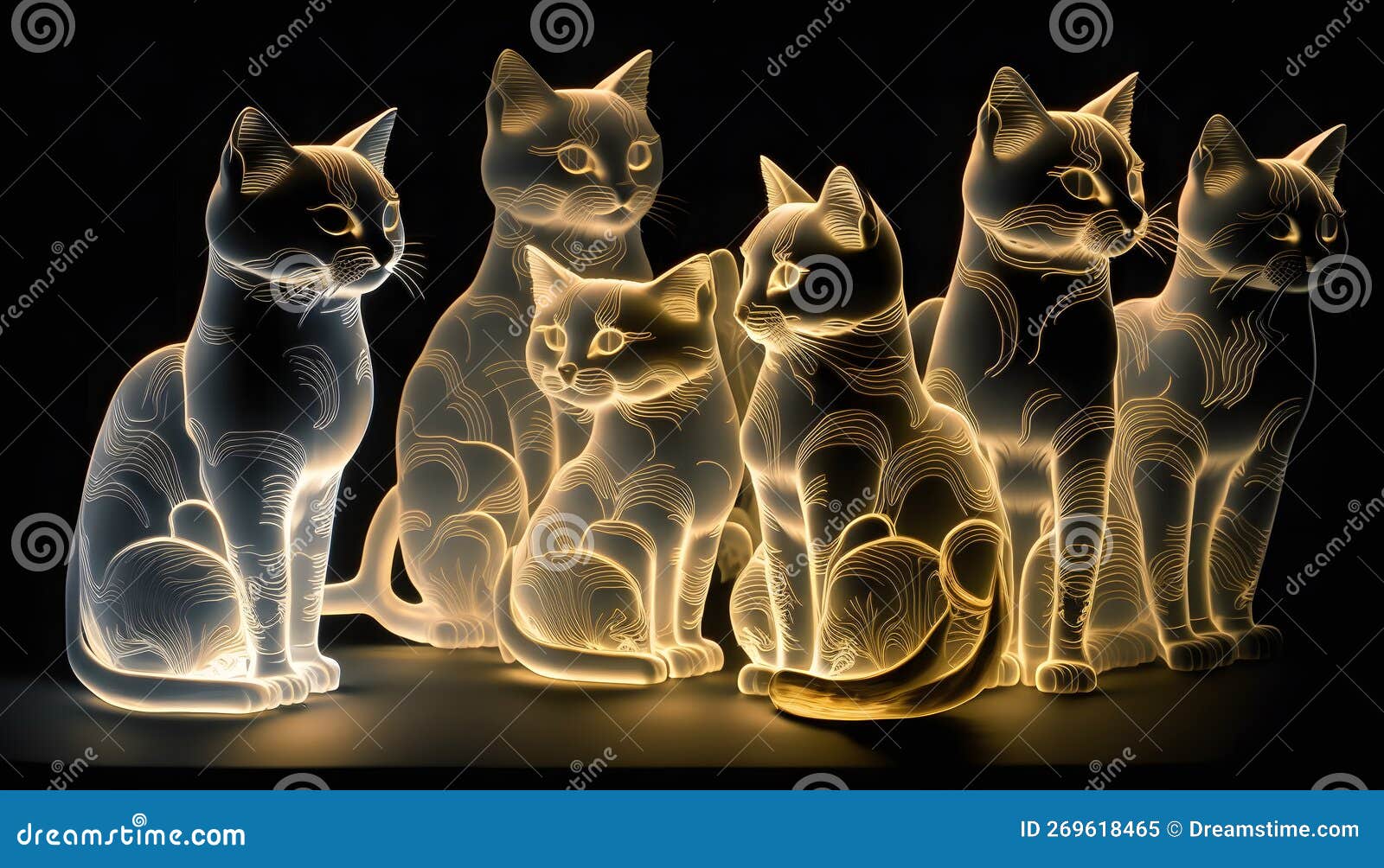 Translucent Cats On Solid Black Background Created With Generative AI ...