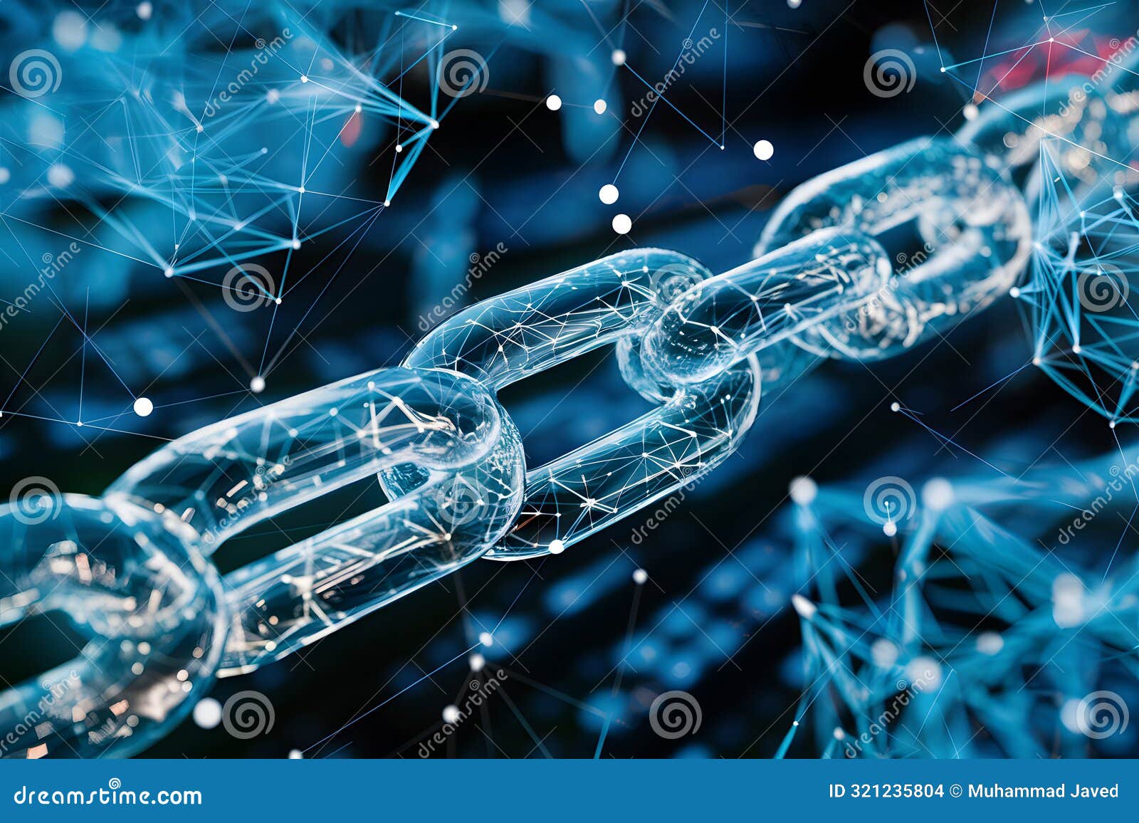 Digital Realm with Interconnected Chains and Blue Mesh Structures ...