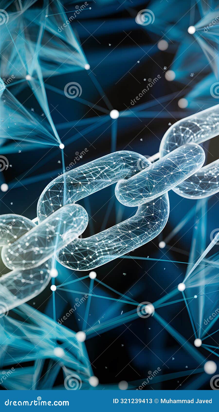 Digital Realm with Interconnected Chains and Blue Mesh Structures ...