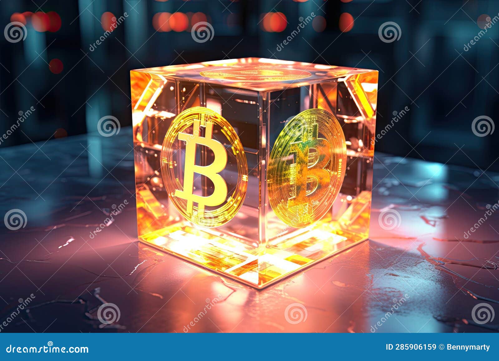 Bitcoin Cube of Blockchain Blocks Stock Illustration - Illustration of ...