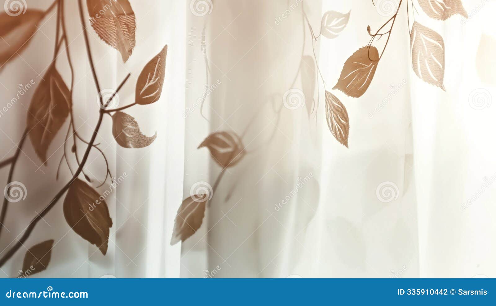 Translucent Curtain with Leaf Pattern Backlit by Soft Natural Light ...