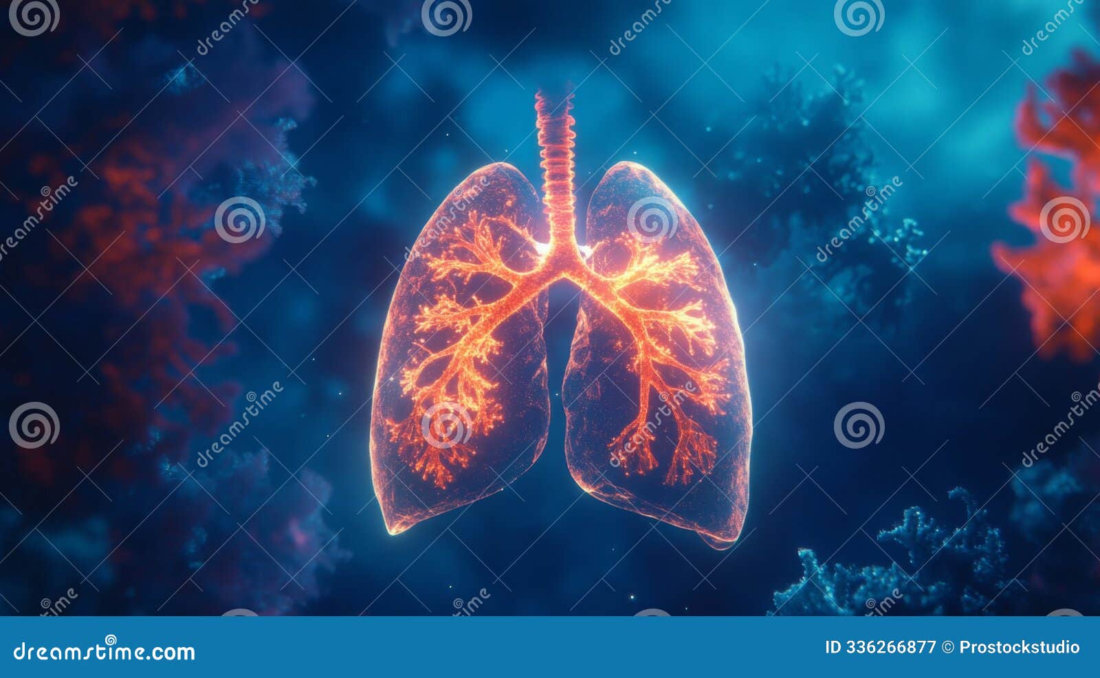 A Digital Rendering of Human Lungs Against a Blue and Red Background ...