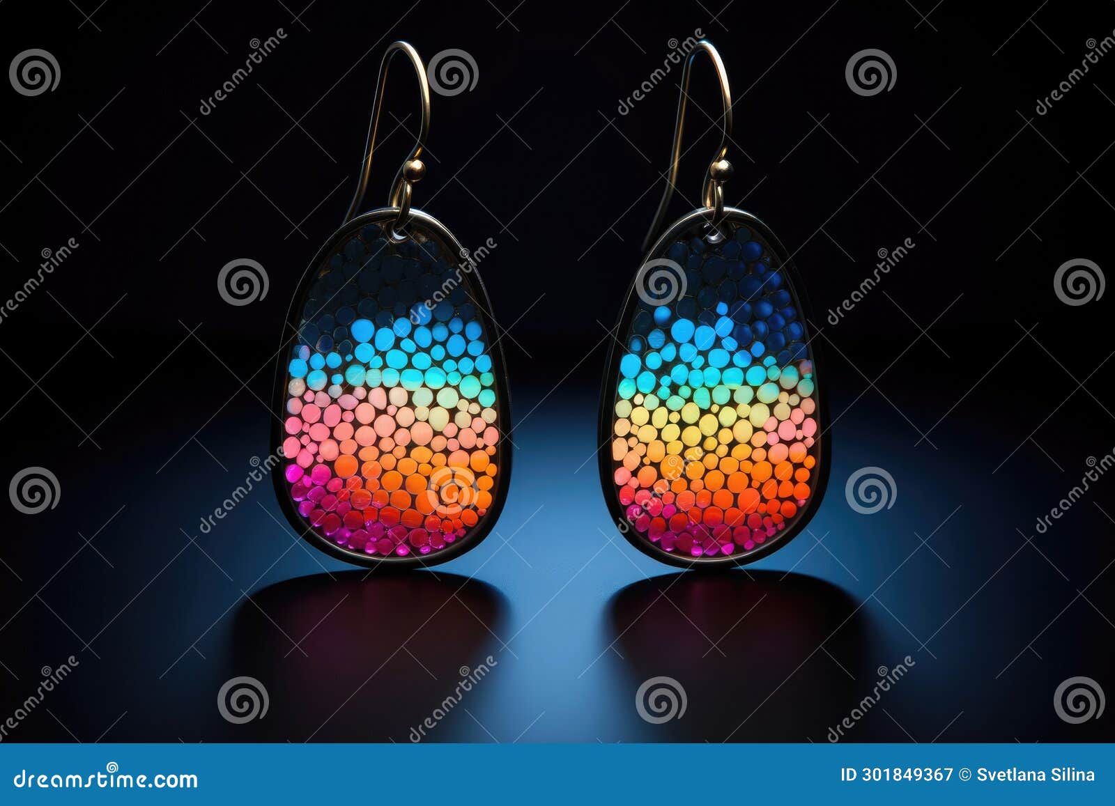 Translucent Earrings on a Dark Background, Gradient Transition of the ...