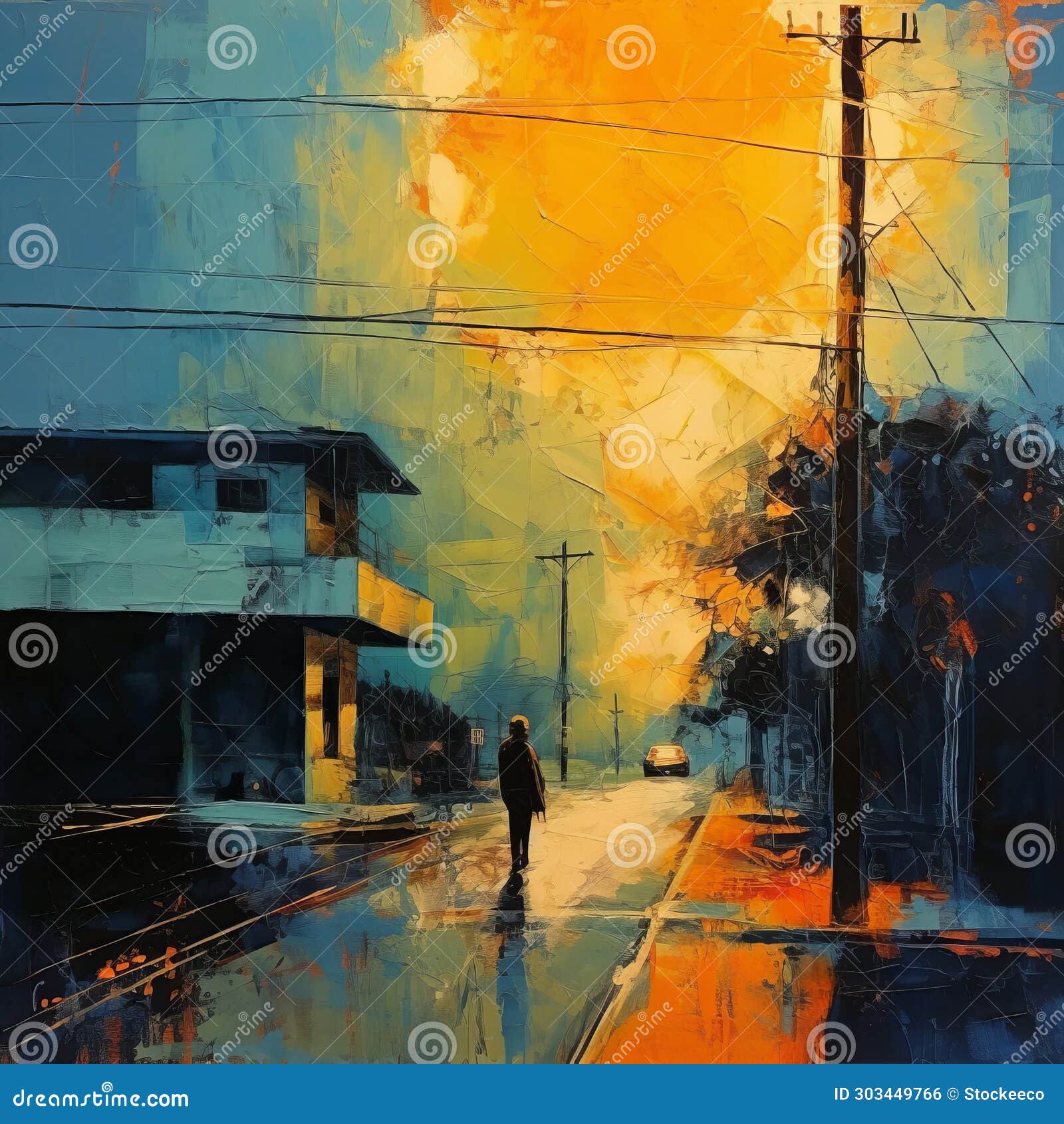 Translucent Expressionism: Street Art Painting at Sunset Stock ...