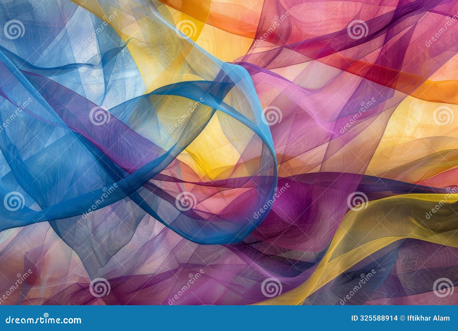 Translucent Fabric Layers in Blue, Yellow, and Purple Form a Vibrant ...