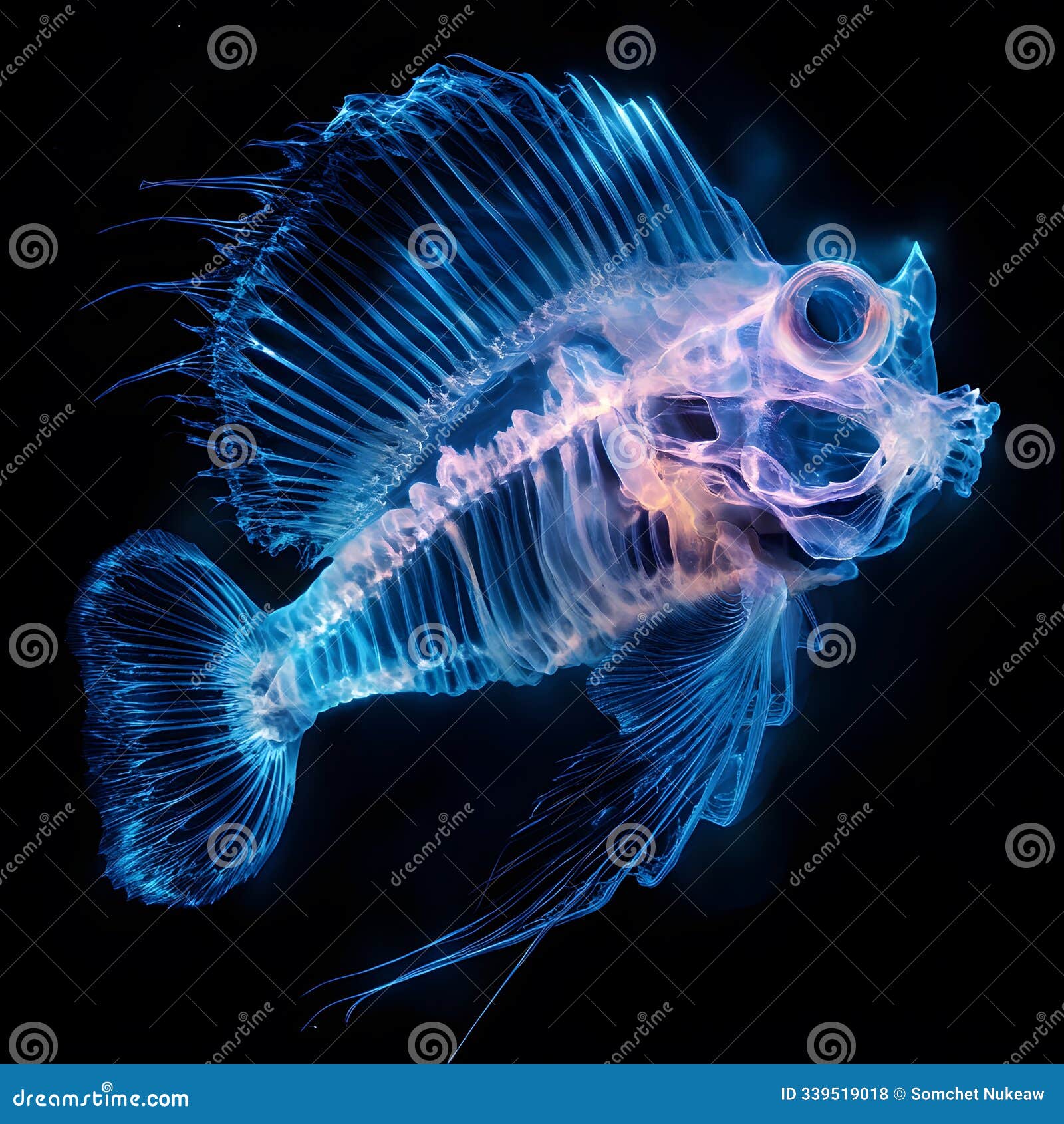 Translucent Fish Skeleton on a Black Background Stock Illustration ...