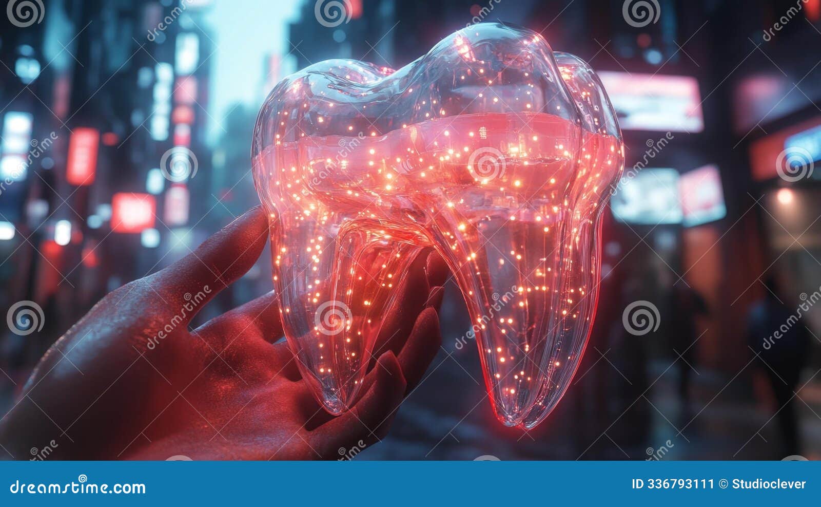 Translucent Tooth With Visible Pulp, Vessels And Nerves Against Vibrant ...