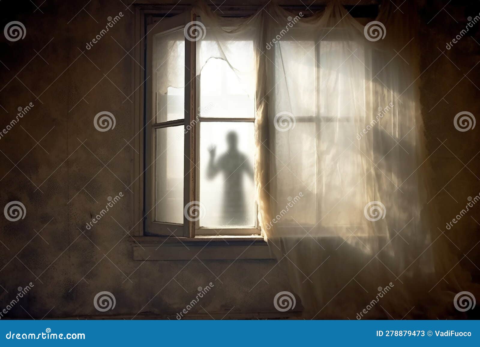 A Translucent Ghost in the Window of an Old House, in the Style of ...