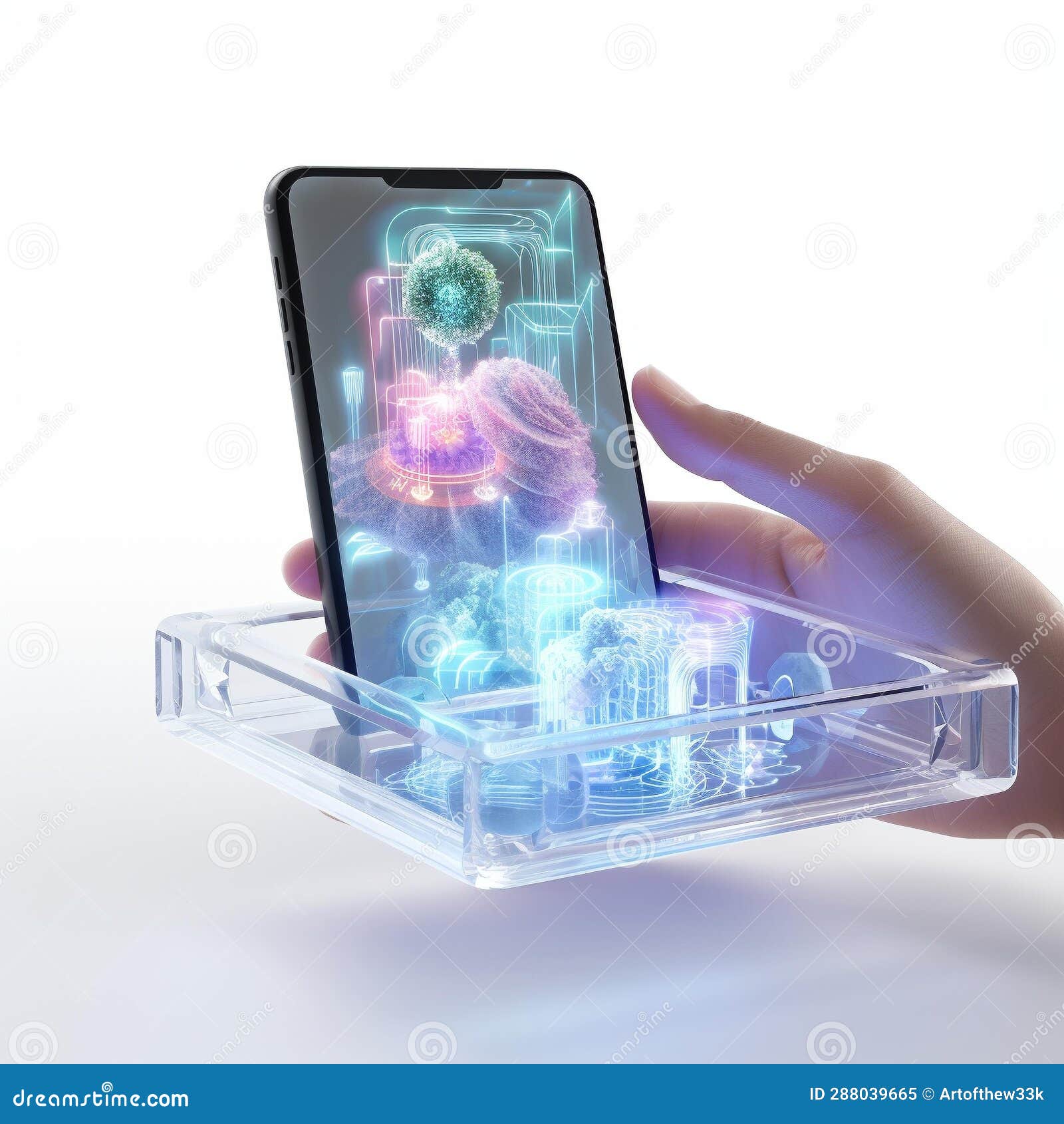Translucent Glass Smartphone: a Futuristic AR/VR Experience Stock ...
