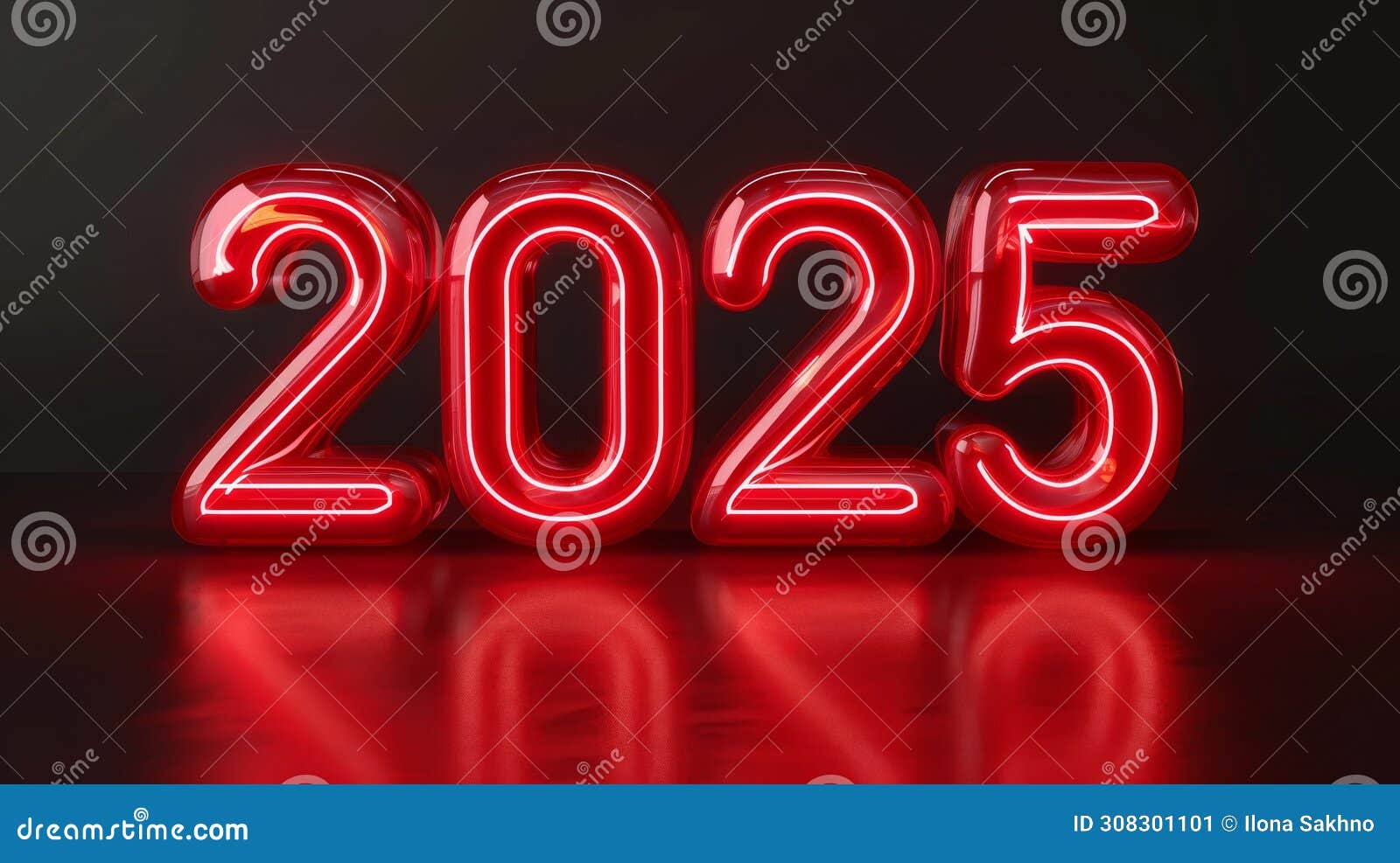 Translucent and Glossy 2025, Neon Red Color Stock Illustration ...