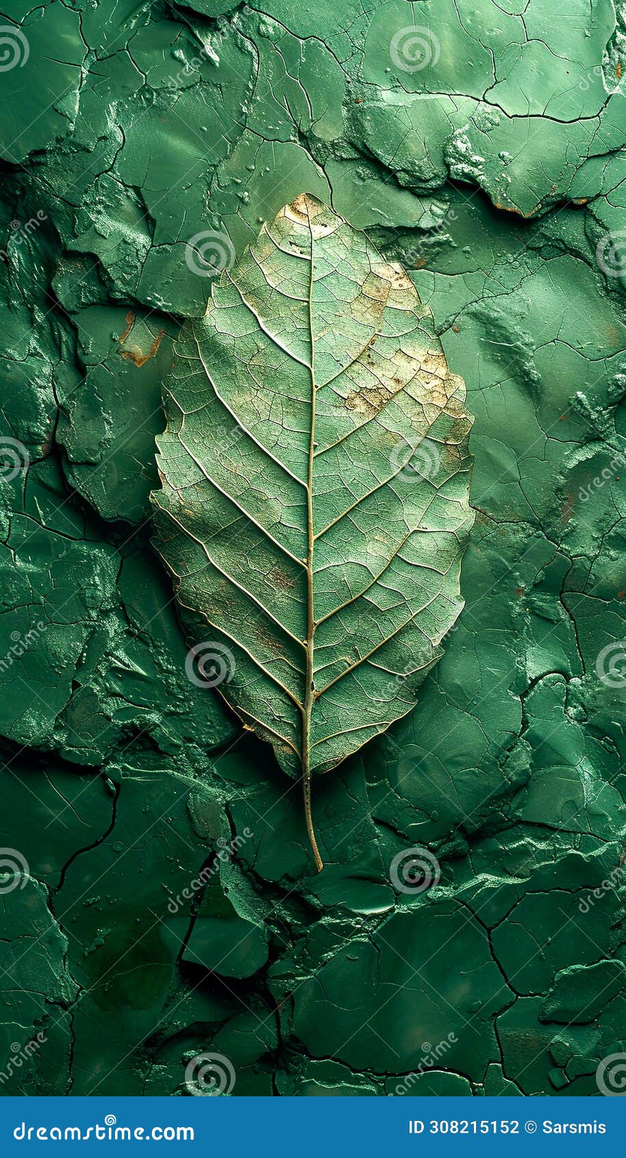 Translucent Green Leaf on Textured Cracked Surface Stock Illustration ...