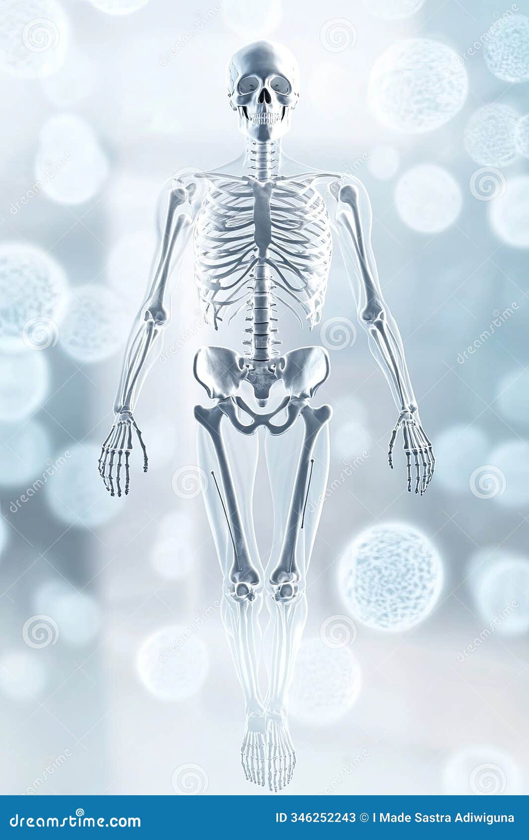 A Translucent Human Skeleton with a Blurred Background of Cells Stock ...