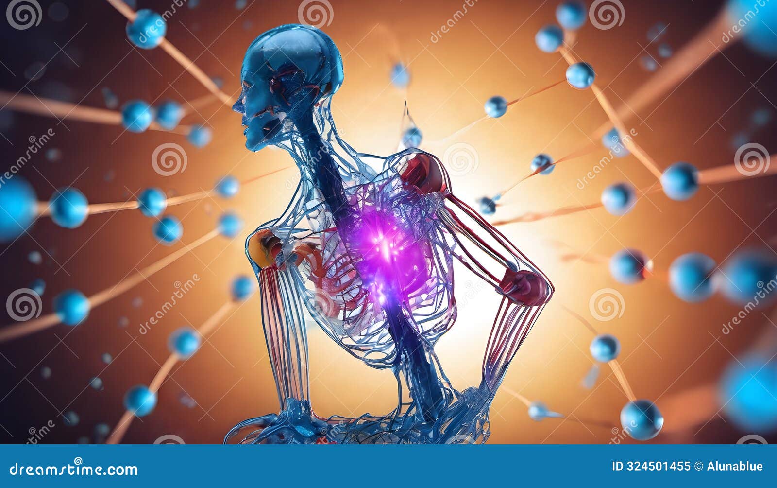 Translucent Human Skeleton with Glowing Heart and Molecular Structures ...