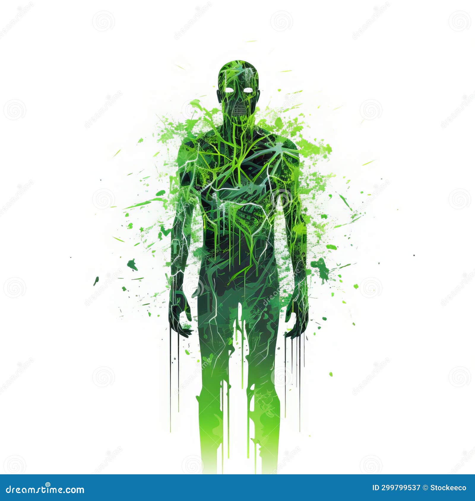 Translucent Immersion: a Boldly Fragmented Green Man Illustration Stock ...