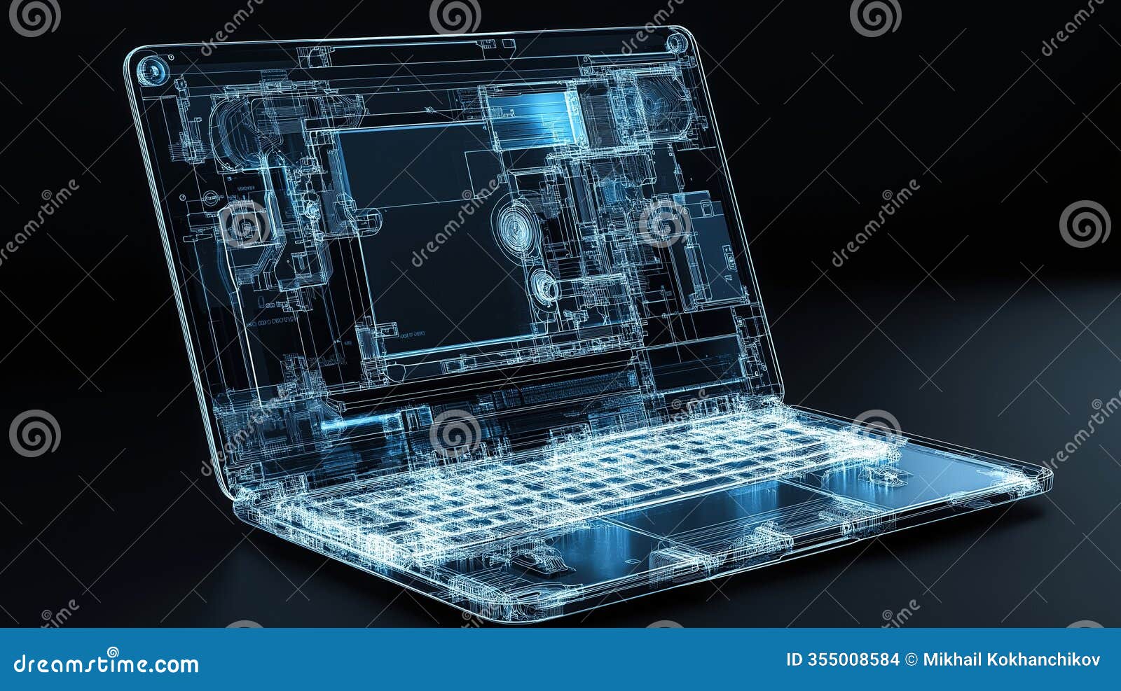 Translucent Laptop Design Showcasing Intricate Internal Components in a ...