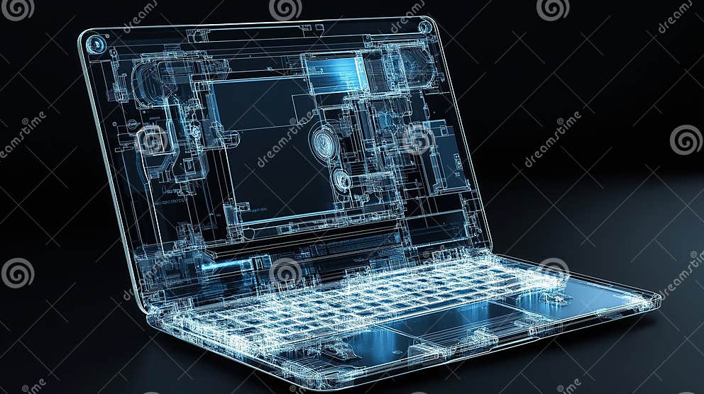 Translucent Laptop Design Showcasing Intricate Internal Components in a ...