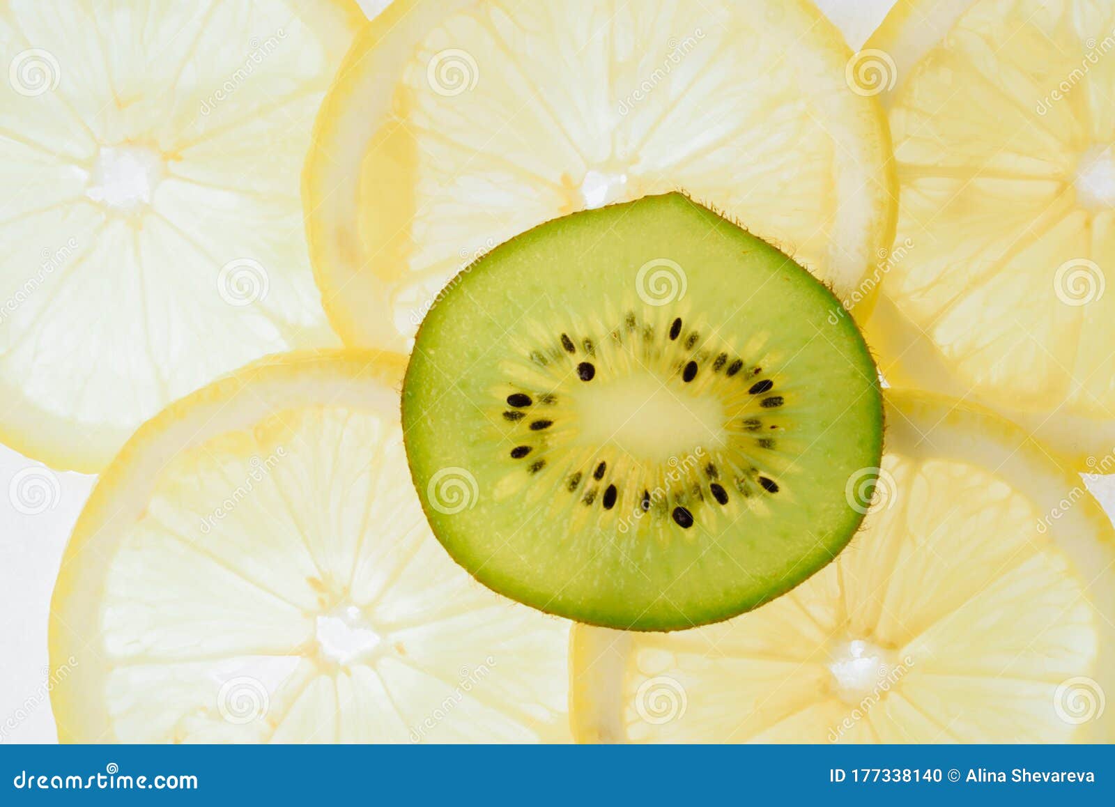 Translucent Lemon and Kiwi Slices on a White Background, Citrus Fruit ...