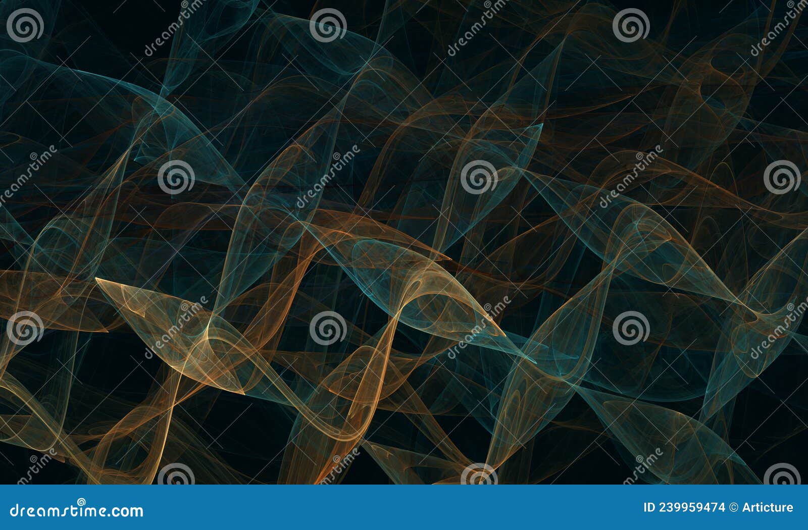 Translucent Membrane of 3d Waves in Turquoise Orange Glow in Deep Dark ...