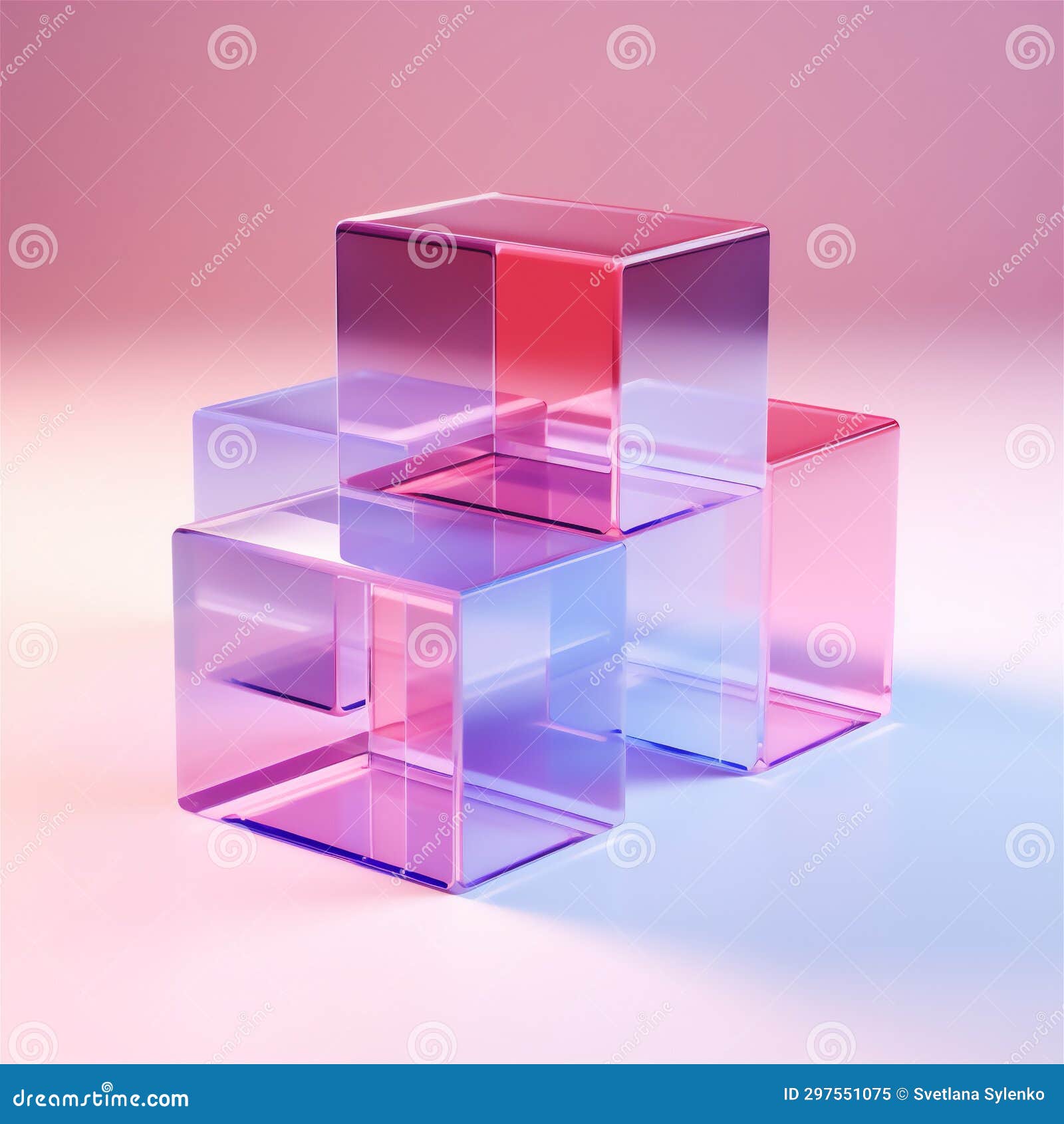 Translucent Neon Cubes with Gradient Multicolor Reflections. 3D ...