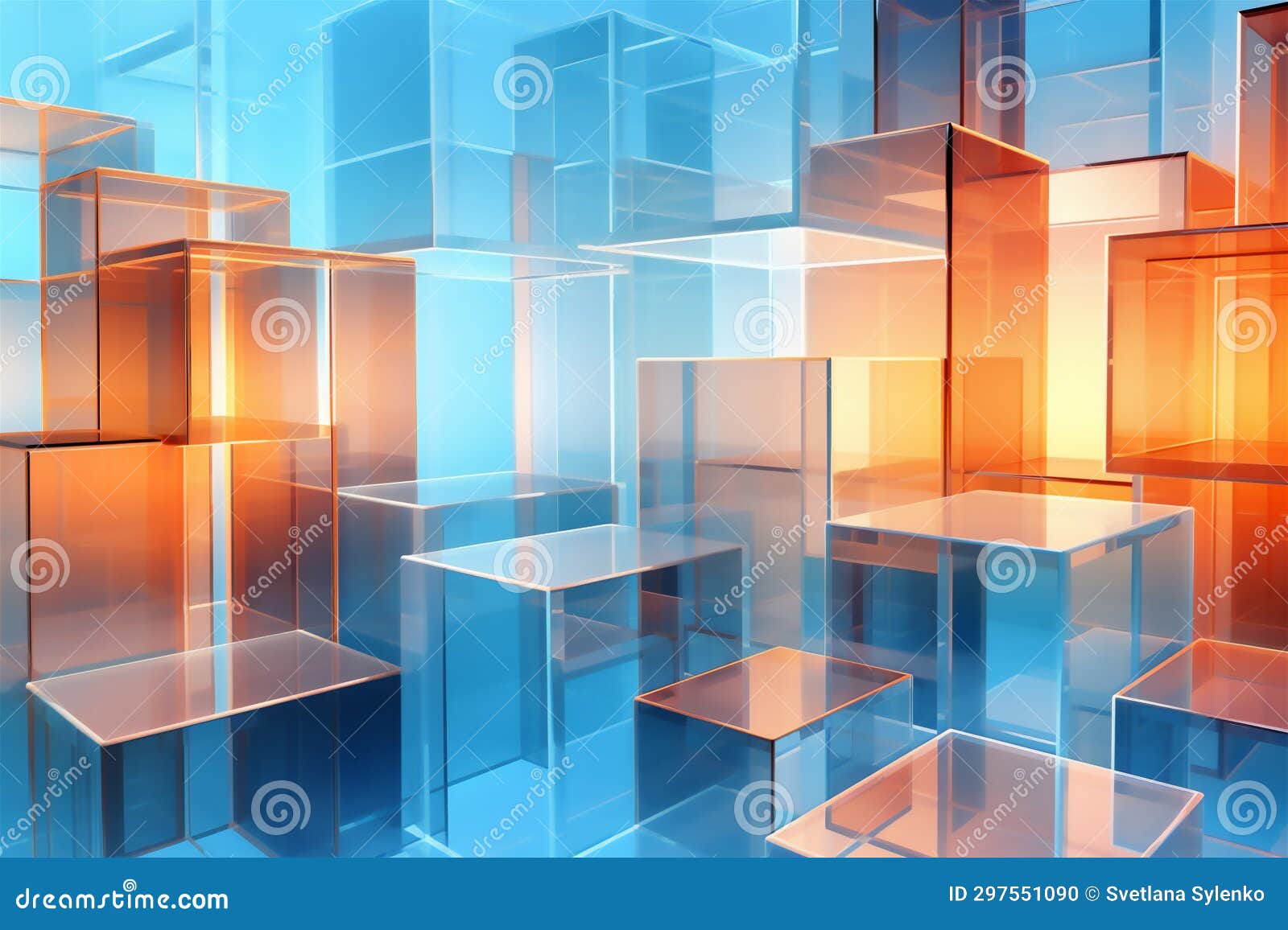 Translucent Neon Cubes with Gradient Multicolor Reflections. 3D ...