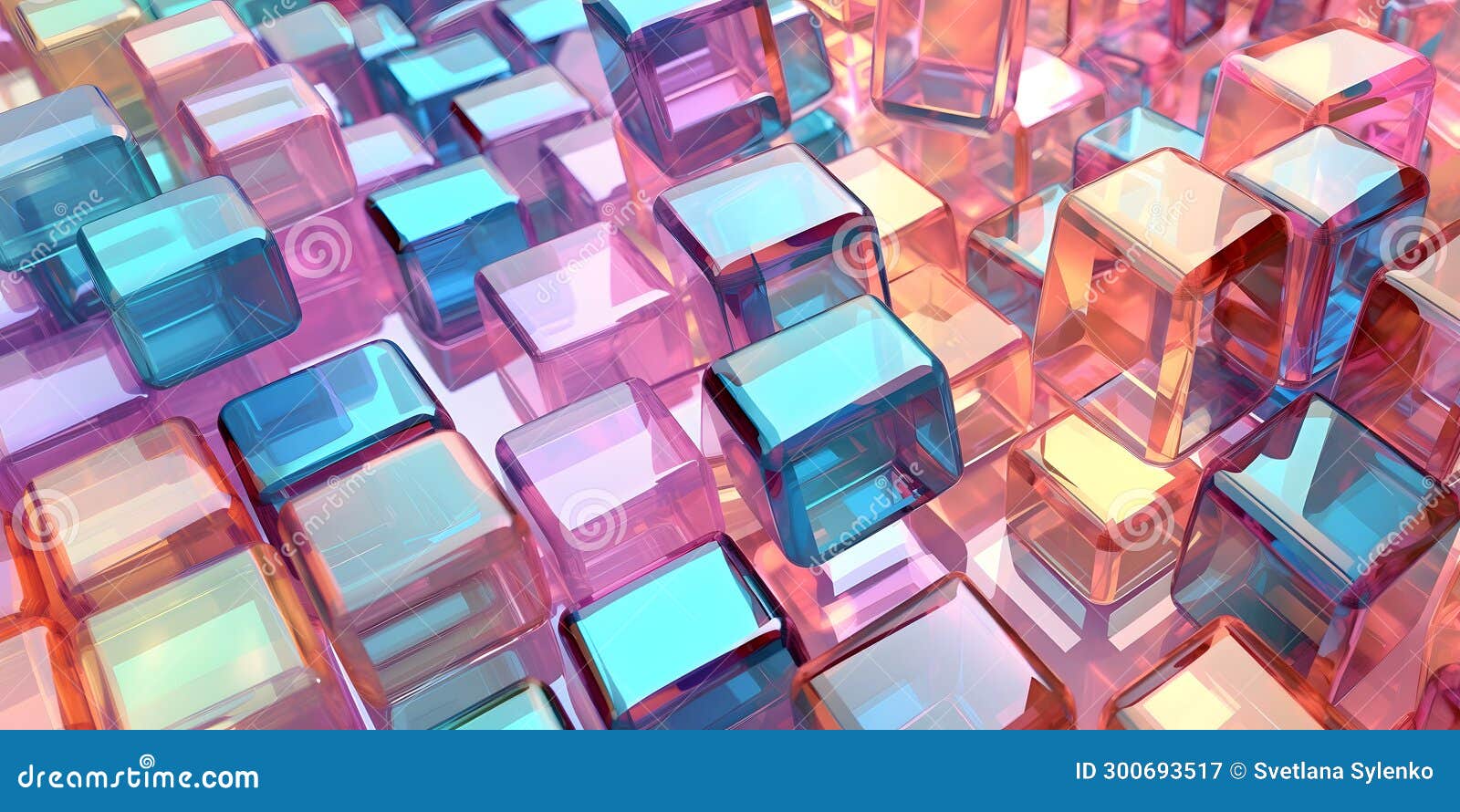 Translucent Neon Cubes with Gradient Multicolor Reflections. 3D ...
