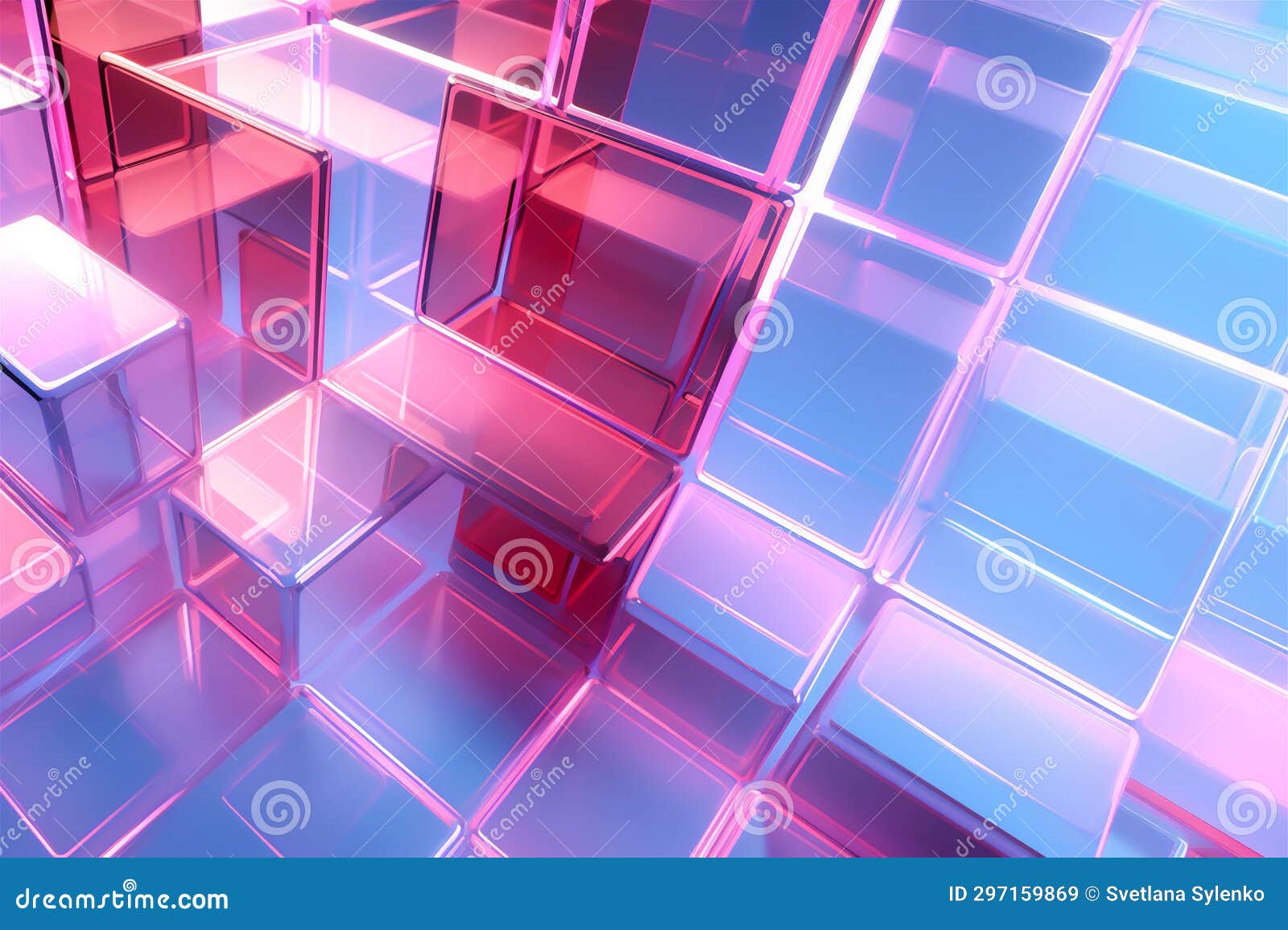 Translucent Neon Cubes with Gradient Multicolor Reflections. 3D ...