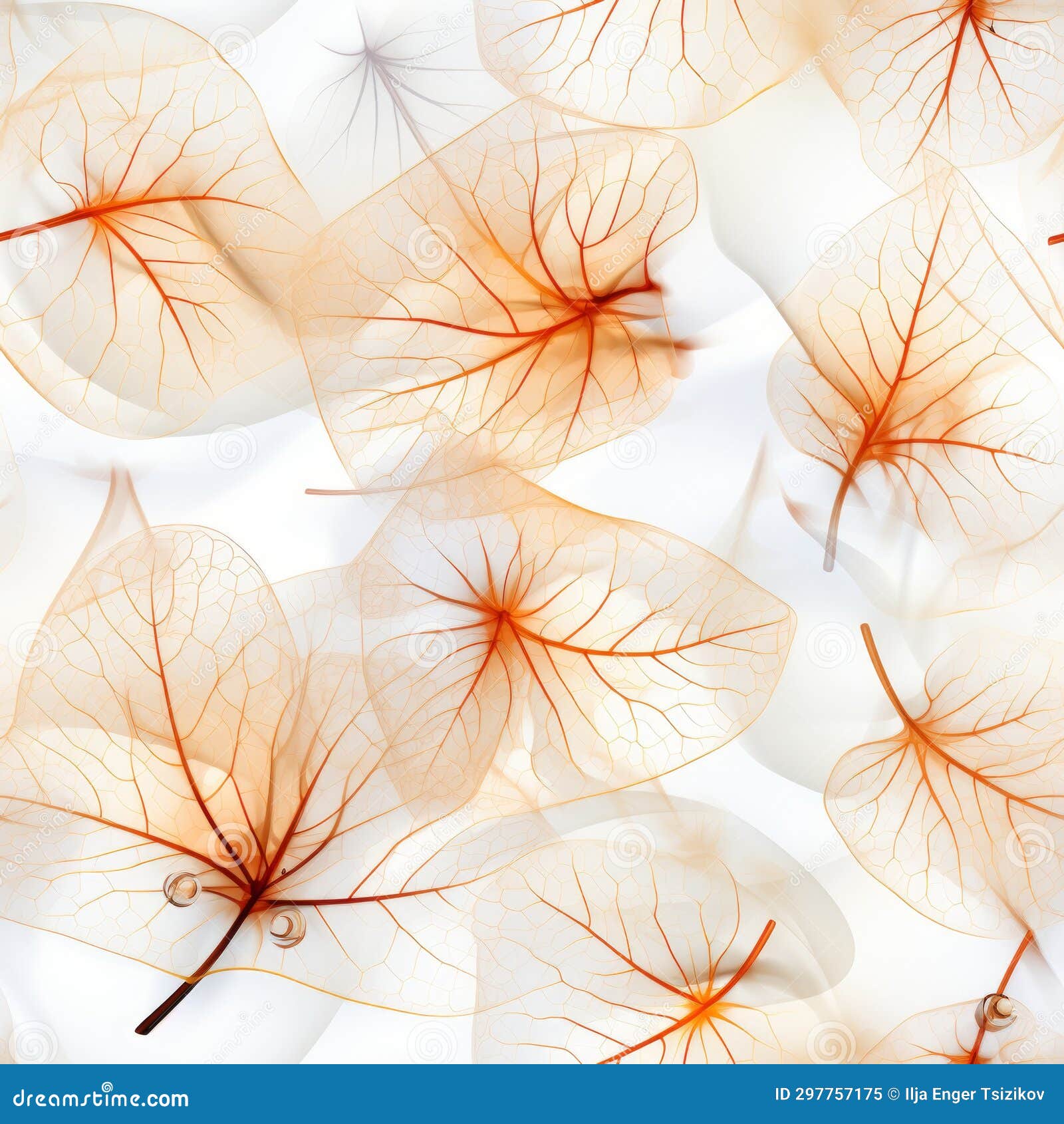 Translucent Orange Foliage Skeleton Pattern on White Background for ...